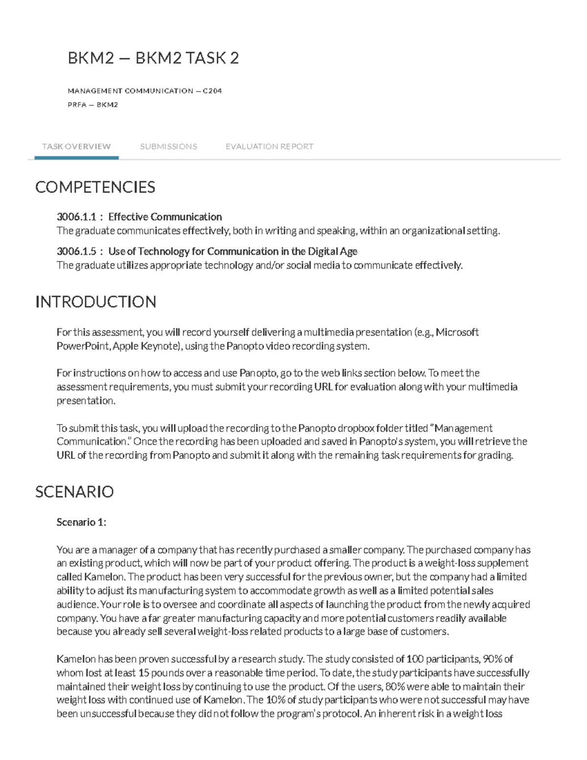 C204 Task 2 Rubric - BKM2 — BKM2 TASK 2 MANAGEMENT COMMUNICATION — C ...