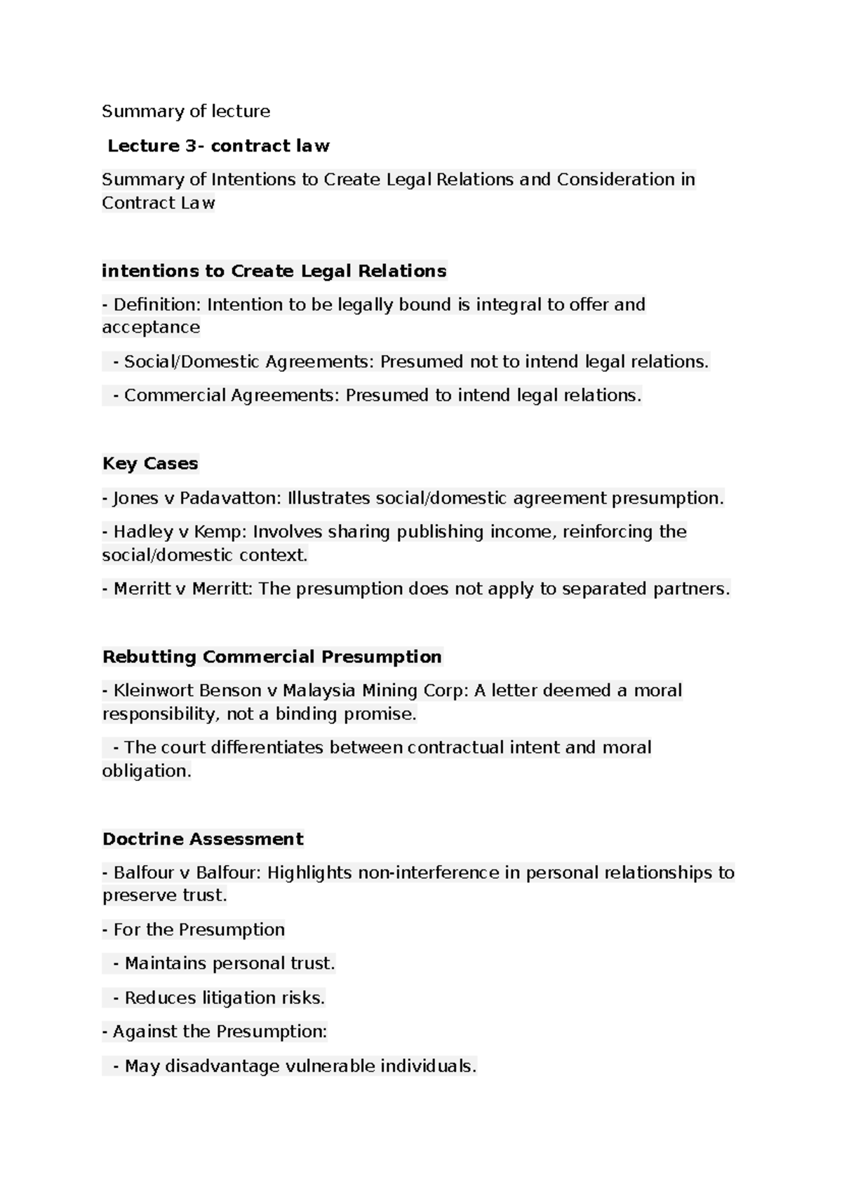 Contract law- term 1 - Summary of lecture Lecture 3- contract law ...