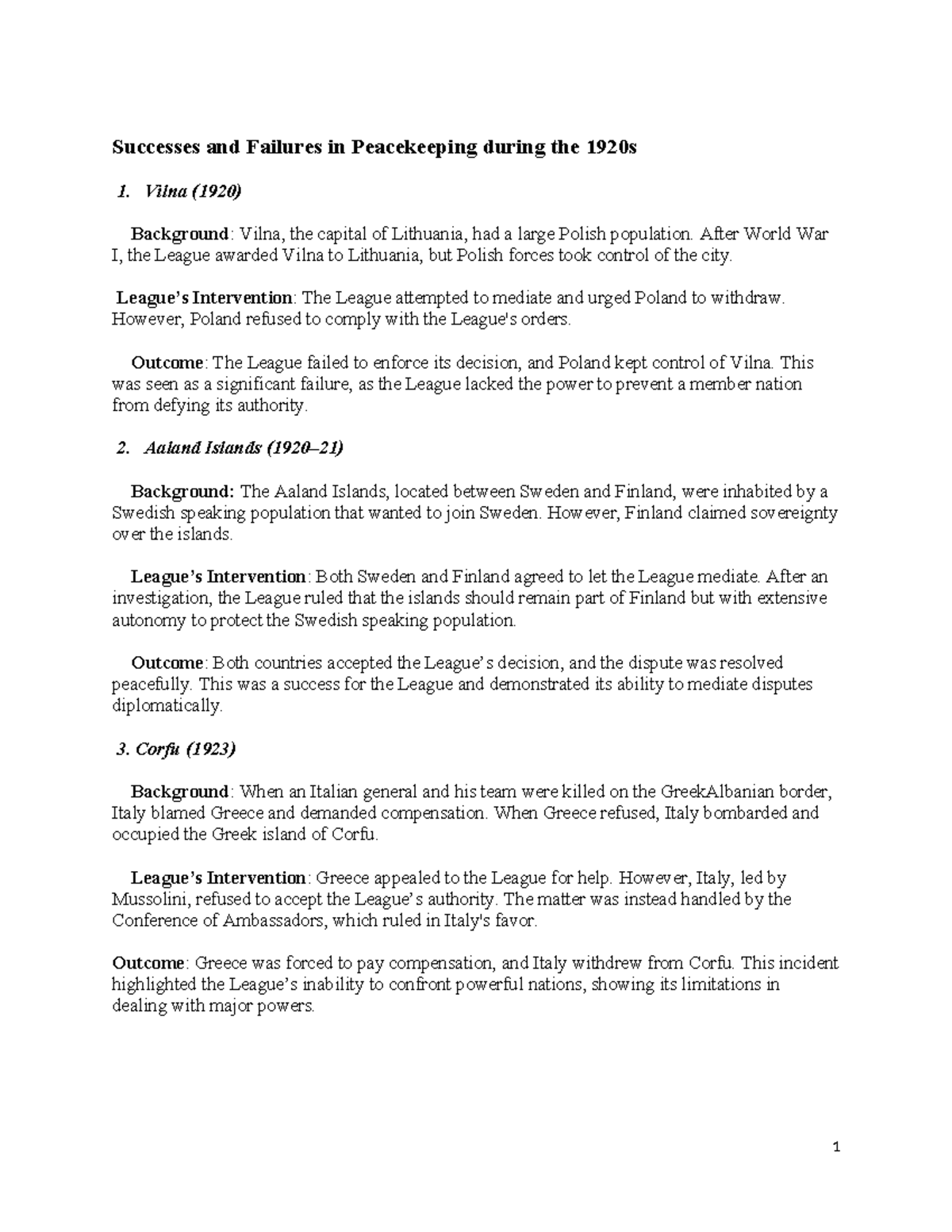 League of Nations - Successes and Failures in Peacekeeping during the ...
