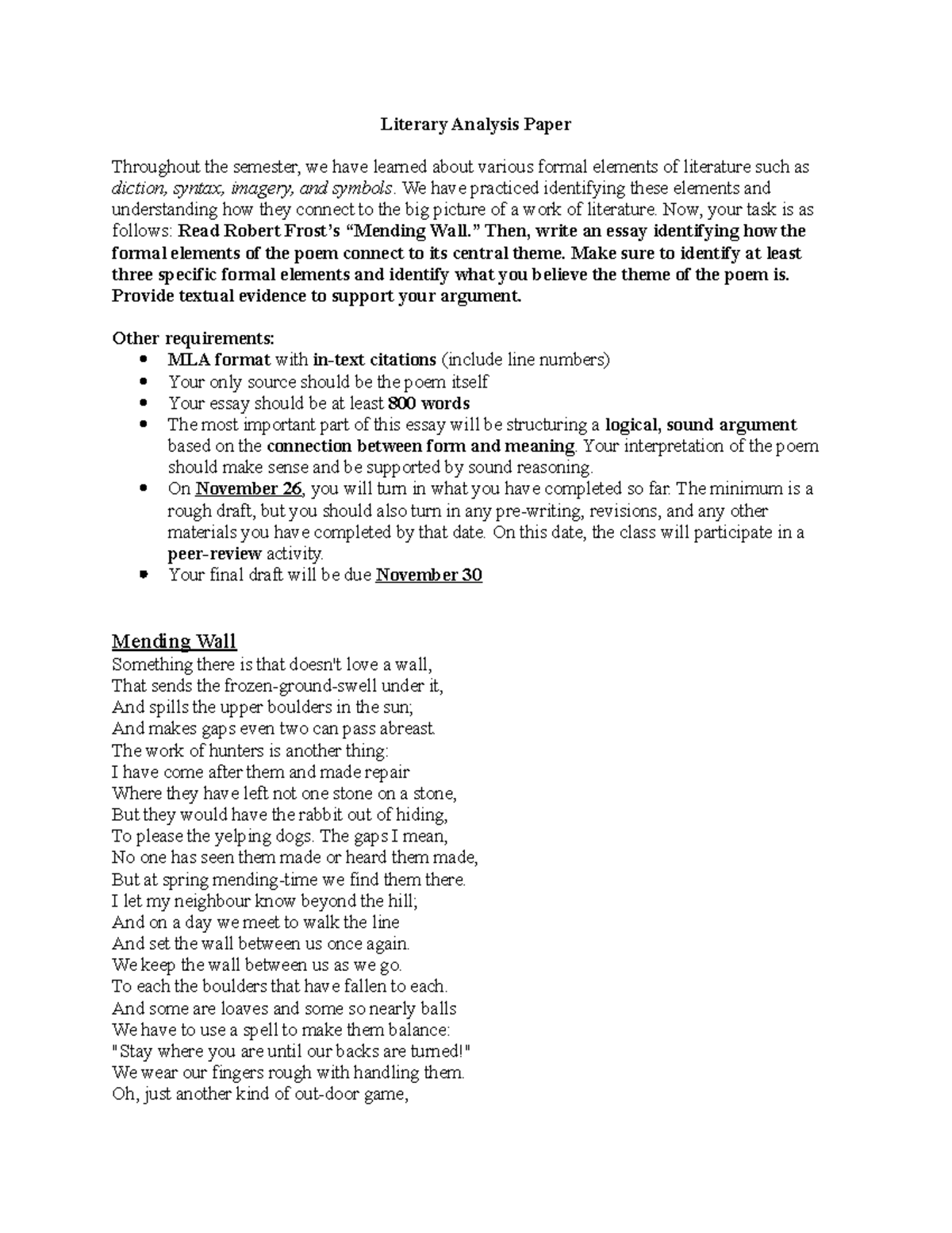 Writing Assignment Project - Literary Analysis Paper Throughout the ...