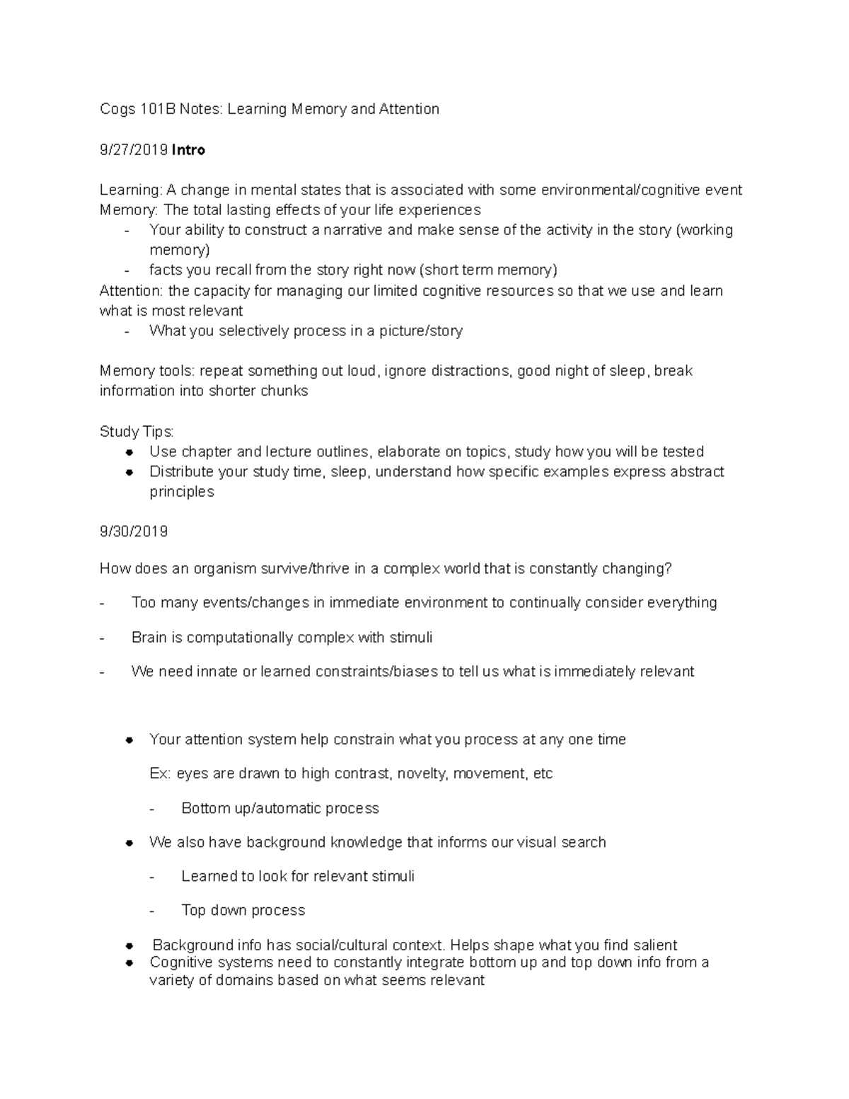 Cogs 101B Notes Learning Memory and Attention - Cogs 101B Notes ...