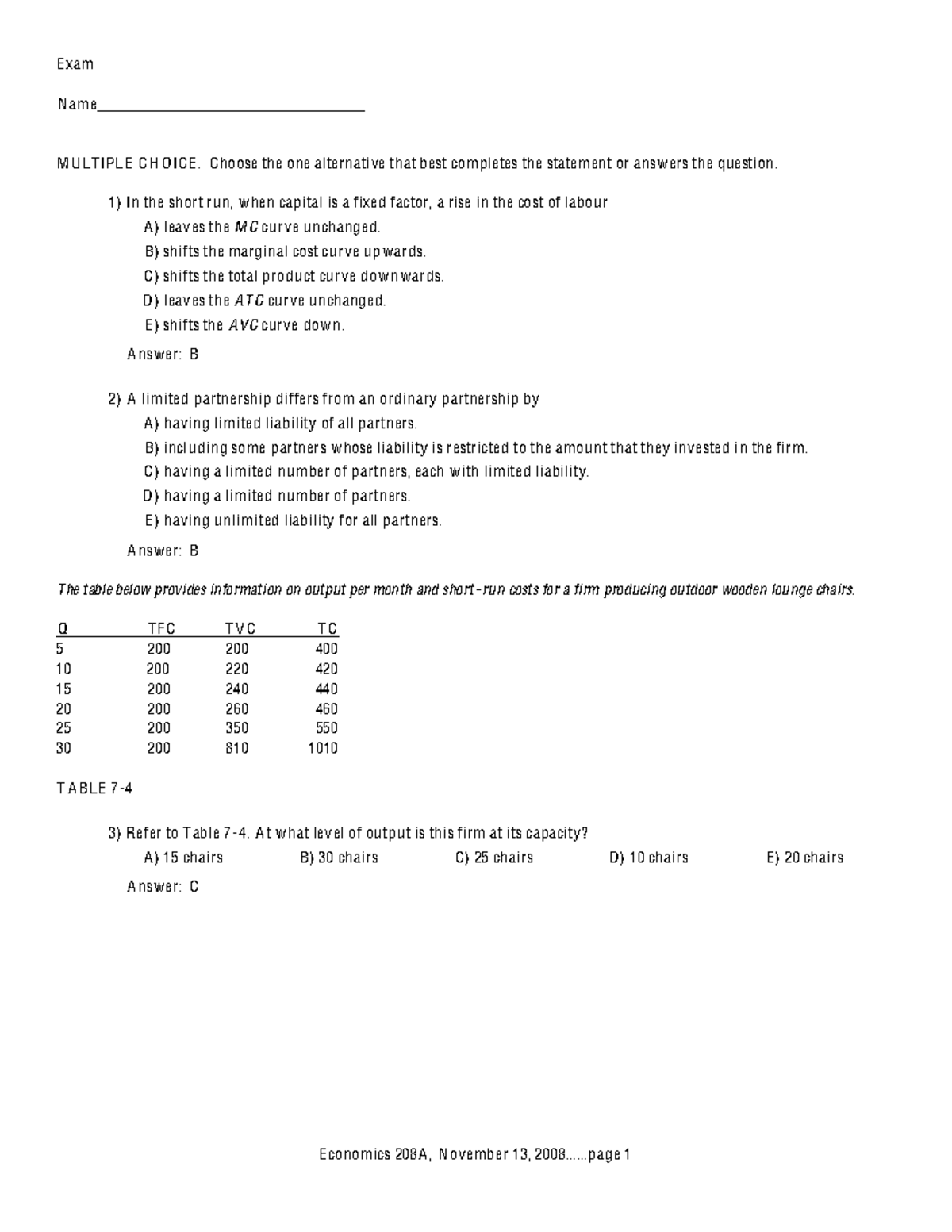 Sample Midterm - Midsem details - Exam N ame ...