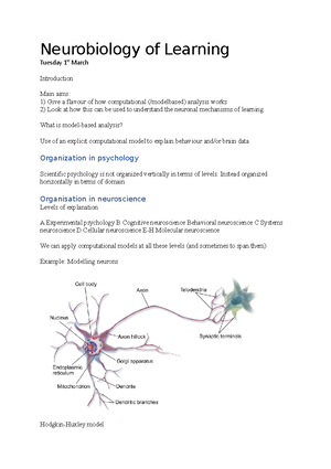 Neurobiology of Learning - Neurobiology of Learning Model based ...