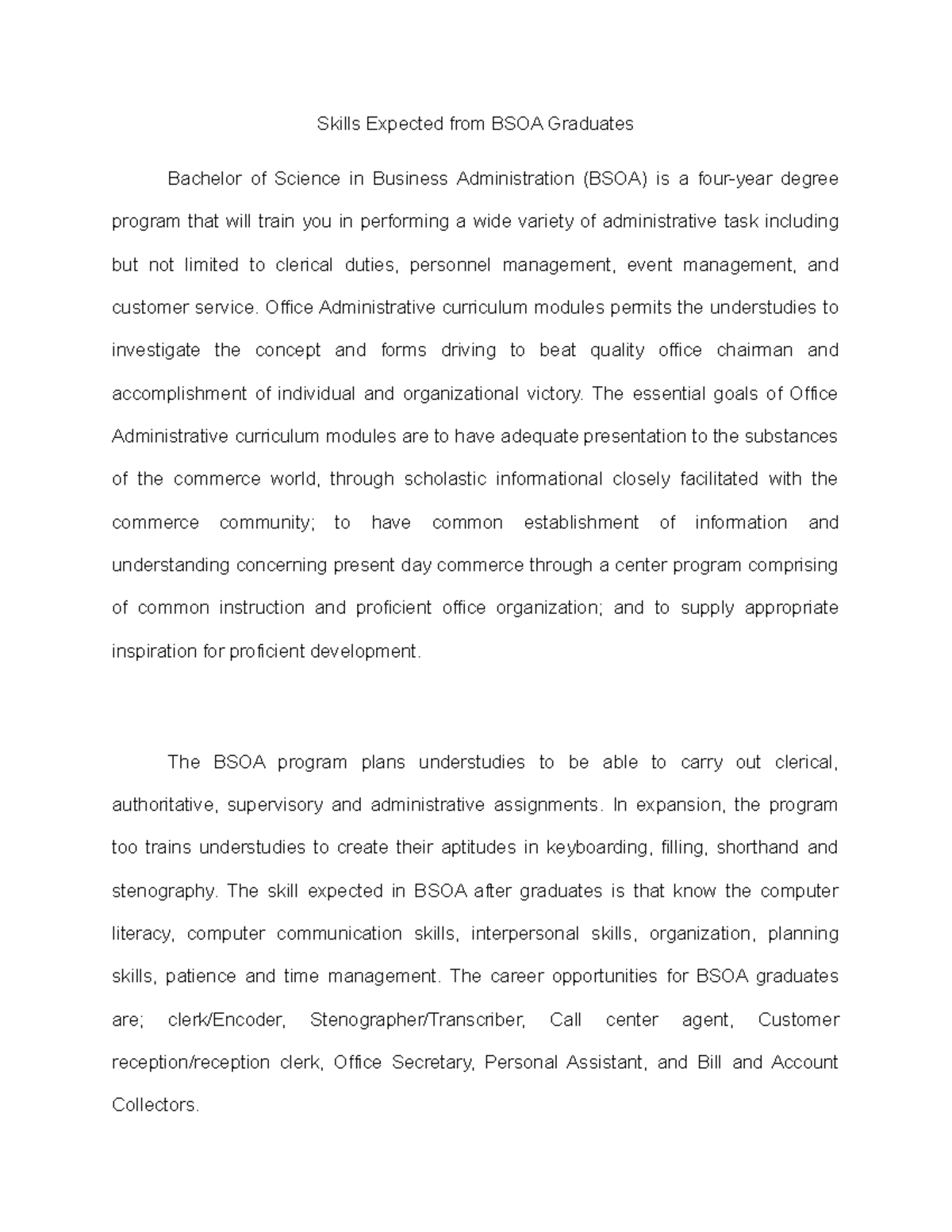 Skills Expected from BSOA Graduates - Skills Expected from BSOA ...