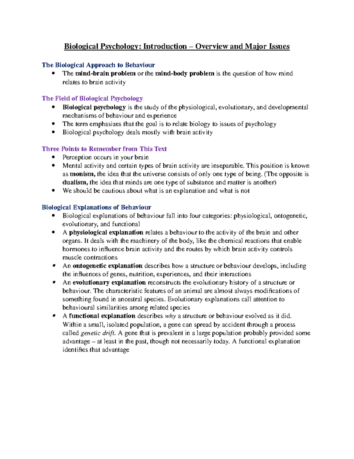 PSY324 intro - Biological Psychology: Introduction – Overview and Major ...