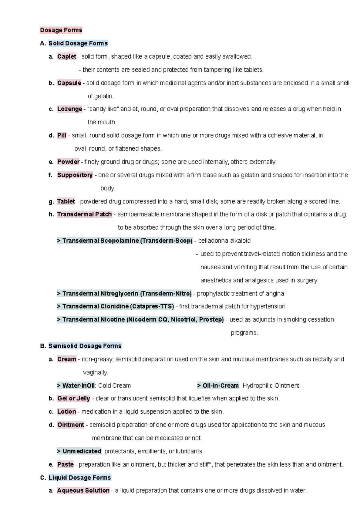 Dosage-Forms-1 - HEHEHEHE - Dosage Forms A. Solid Dosage Forms a ...