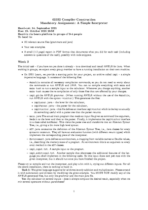 Cheat sheet - Compiler - 02332 Compiler Construction (Coco) Cheat Sheet ...