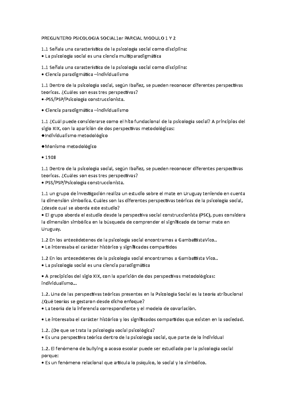 Preguntero Psicologia Social 1er Parcial Modulo 1 Y 2 - PREGUNTERO PSICOLOGIA SOCIAL1er PARCIAL ...