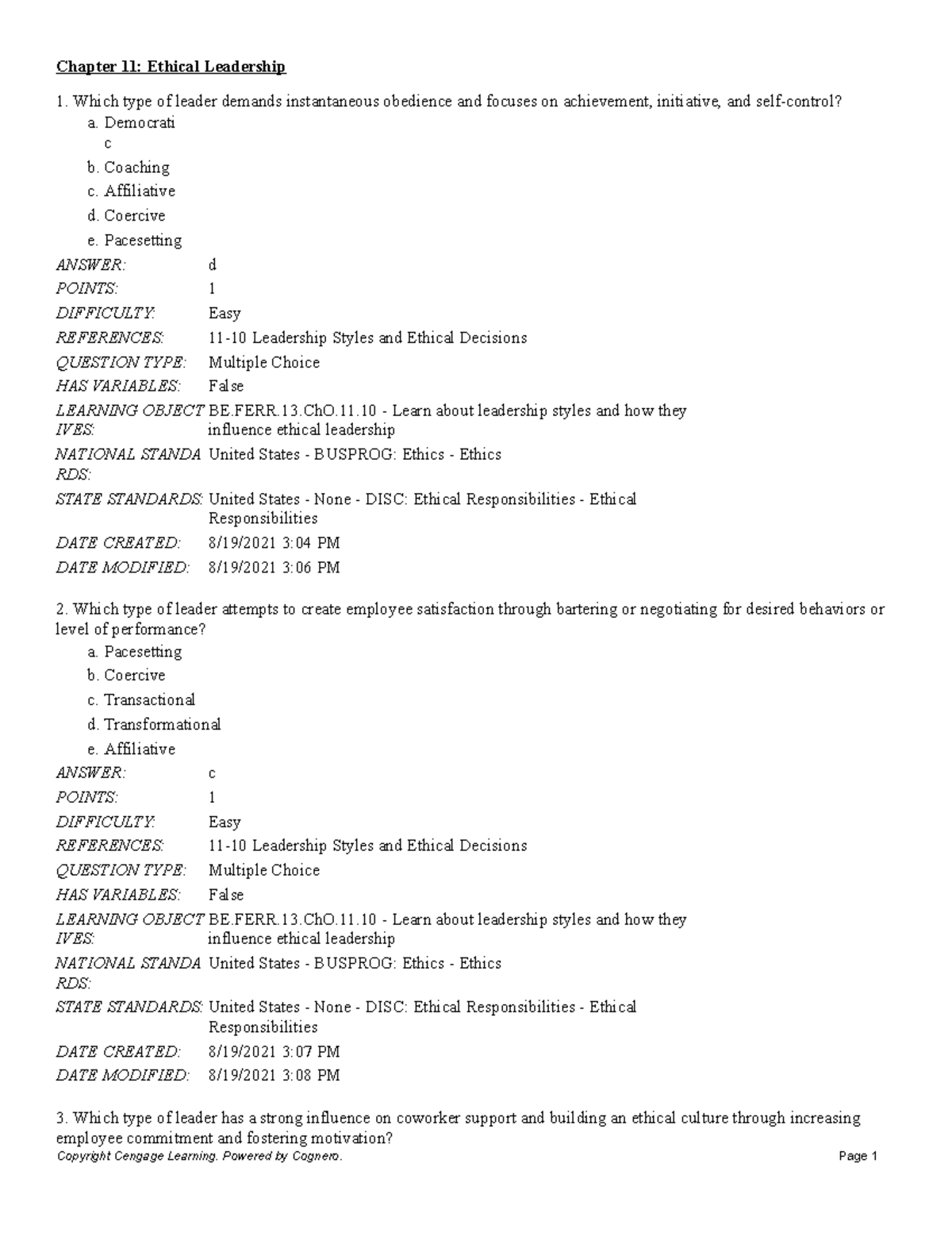 Chapter 11 Ethical Leadership - Chapter 11: Ethical Leadership Which ...