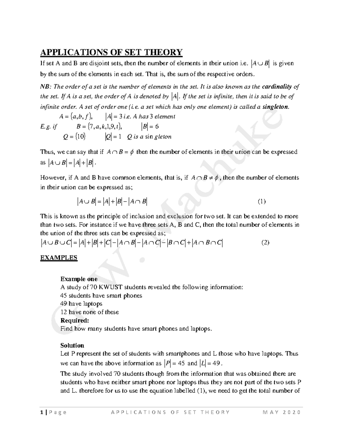 Business Mathematics - APPLICATIONS OF SET THEORY If set A and B are ...