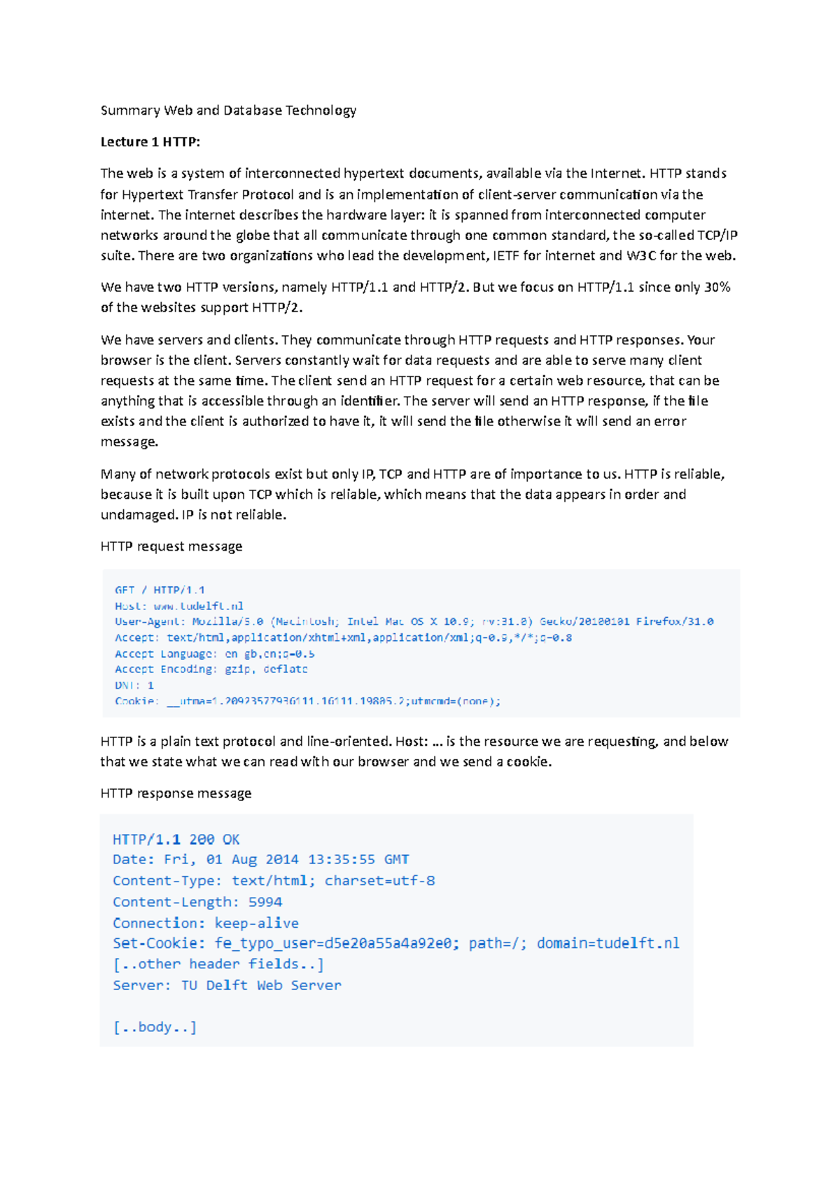 Summary Web and Database Technology (Lecture transcript Web) - Summary ...