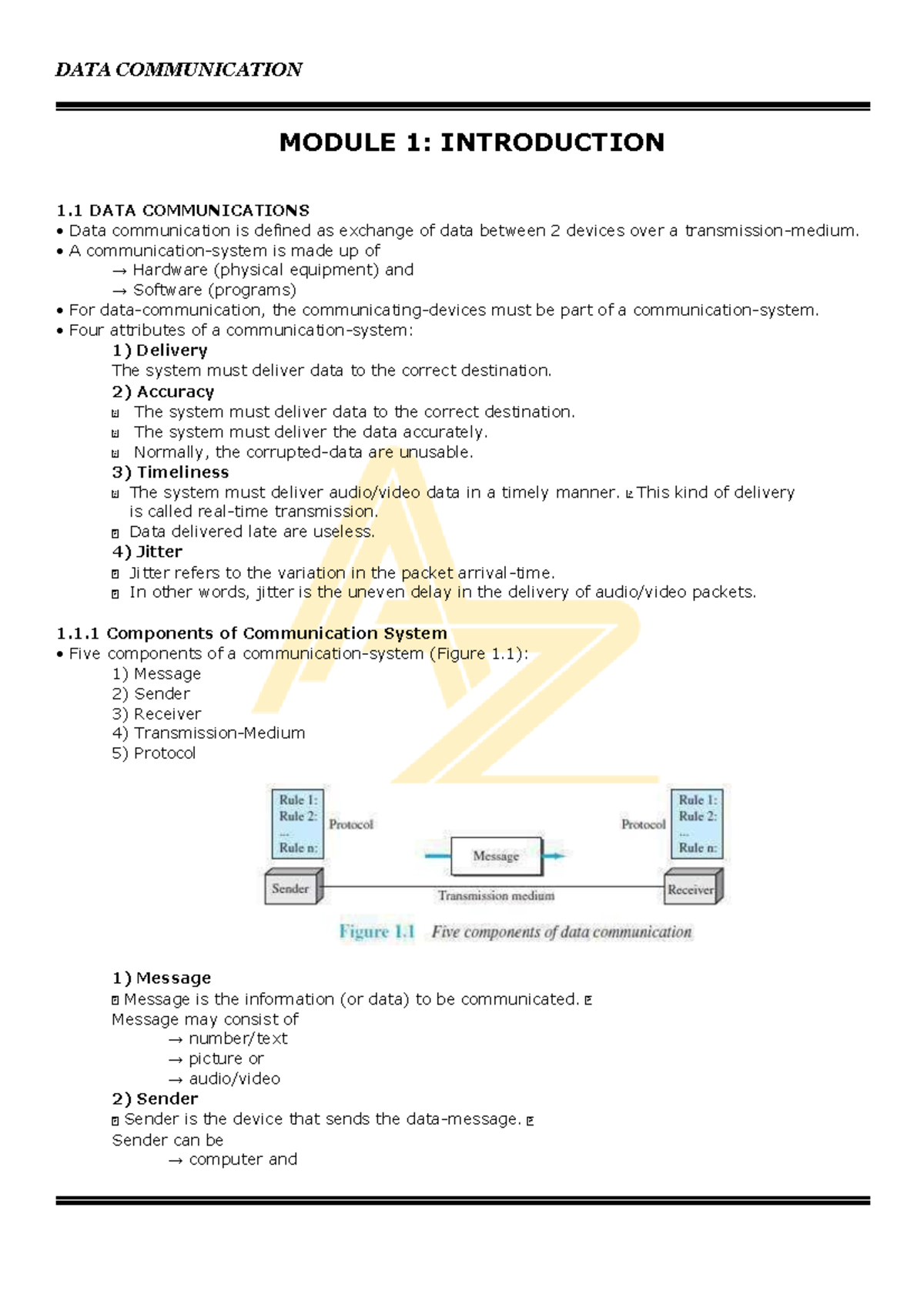 DC Module 1 Notes - maaz - MODULE 1: INTRODUCTION 1 DATA COMMUNICATIONS ...