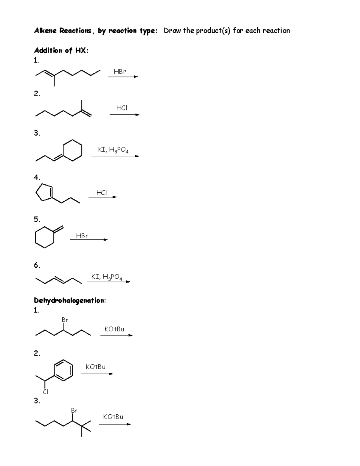 Alkene Reactions Probelms - Alkene Reactions, by reaction type: Draw ...