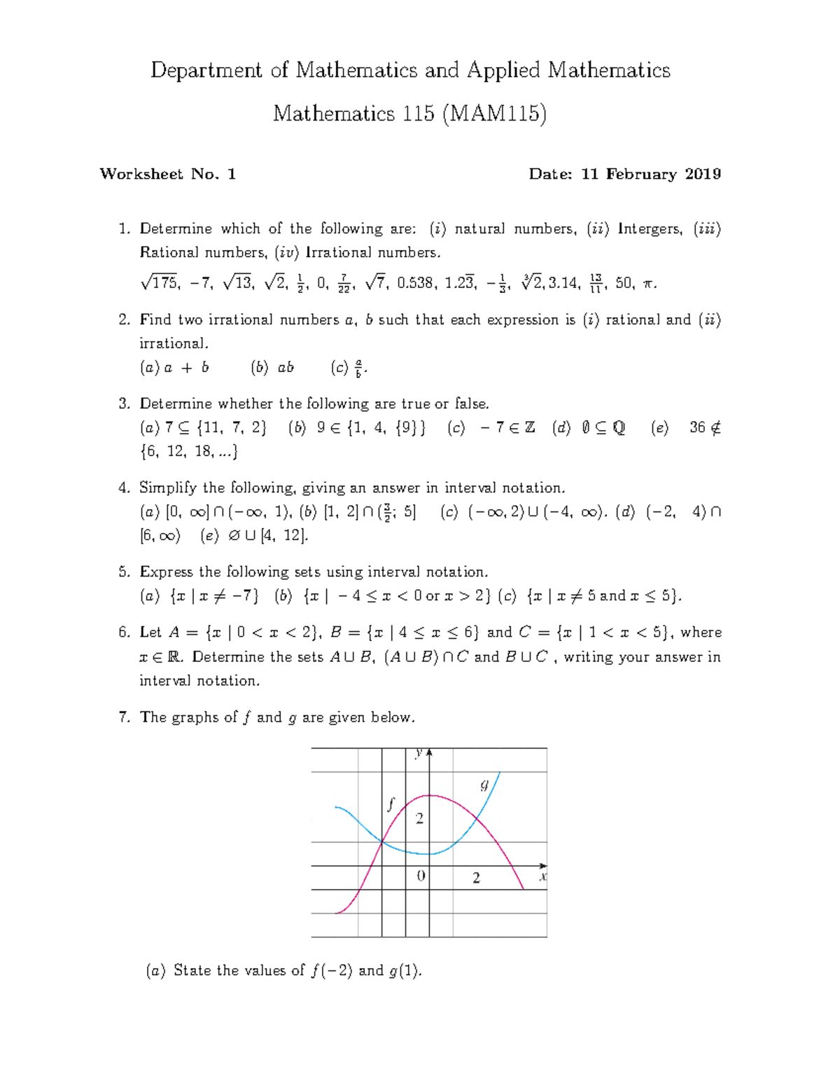 MAM115 Worksheet 1 - Department of Mathematics and Applied Mathematics ...