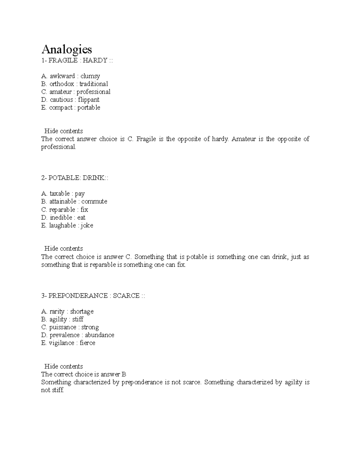Analogies (Understanding relation between words) - Analogies 1- FRAGILE ...