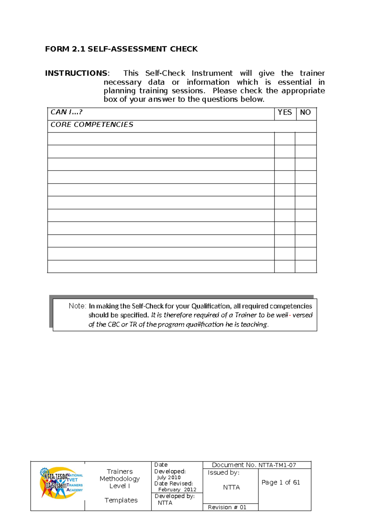 Form 2.1 Self Assessment Check - FORM 2 SELF-ASSESSMENT CHECK INSTRUCTIONS: This Self-Check ...