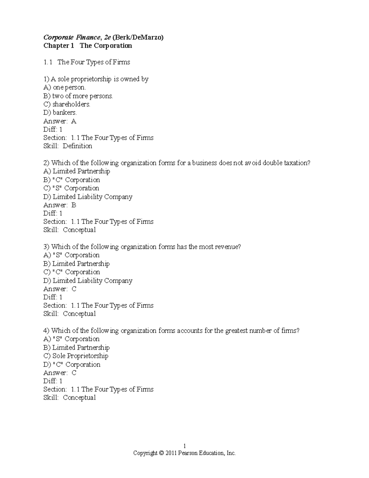 Chapter 01 - Corporate Finance, 2e (Berk/DeMarzo) Chapter 1 The ...