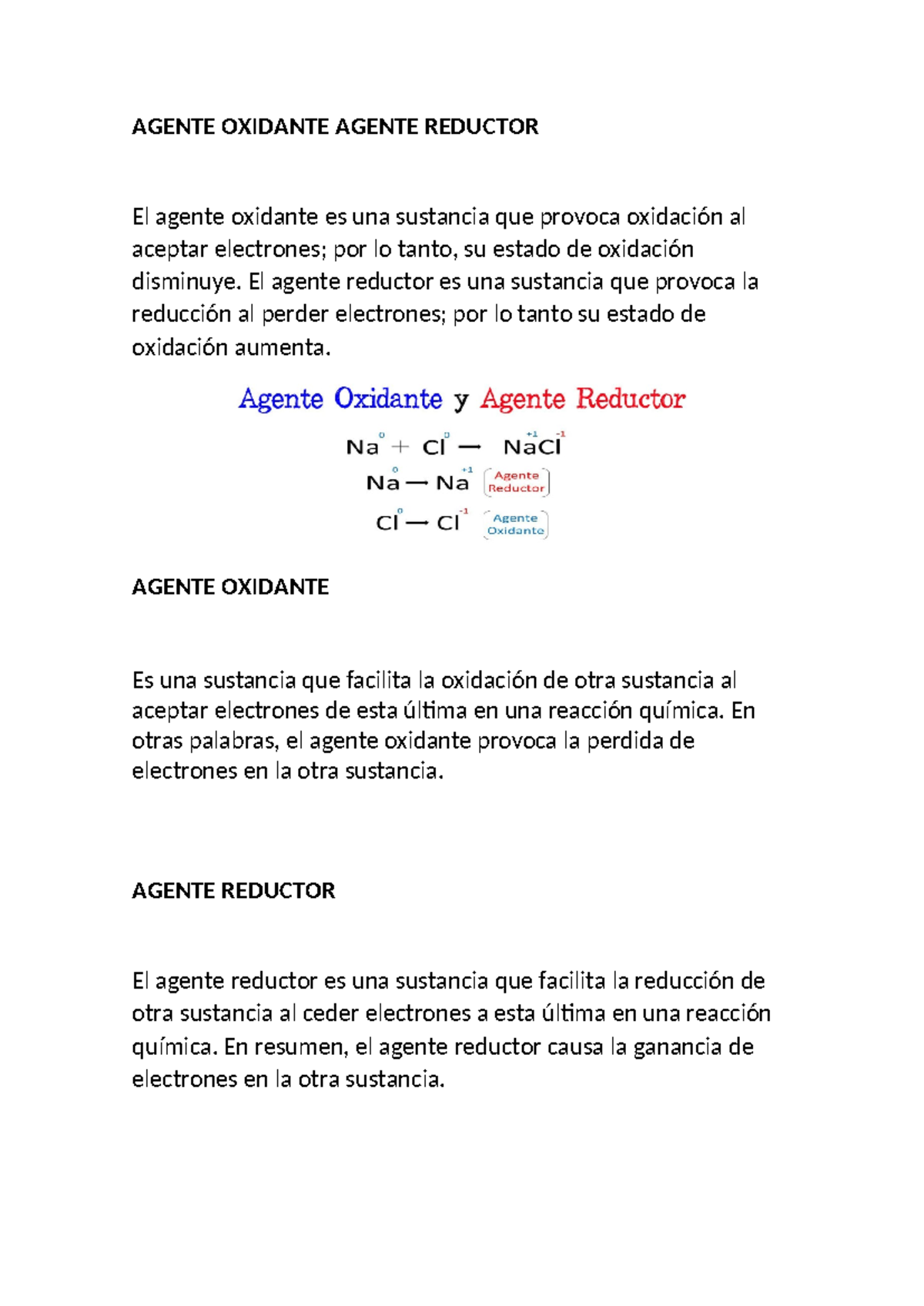 Agente Oxidante Agente Reductor - AGENTE OXIDANTE AGENTE REDUCTOR El ...