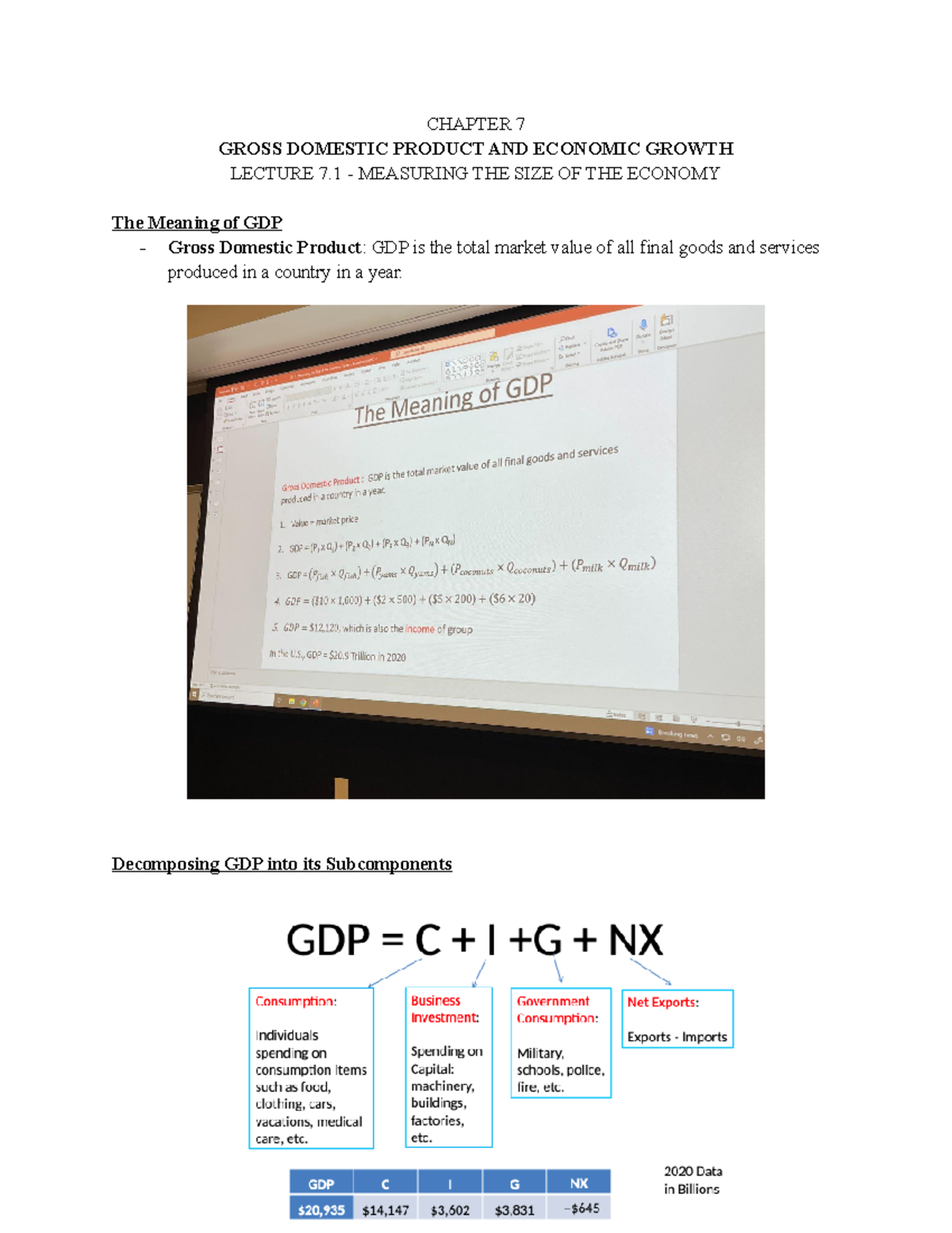 Econ Chap 7.1 Lecture Notes - CHAPTER 7 GROSS DOMESTIC PRODUCT AND ...