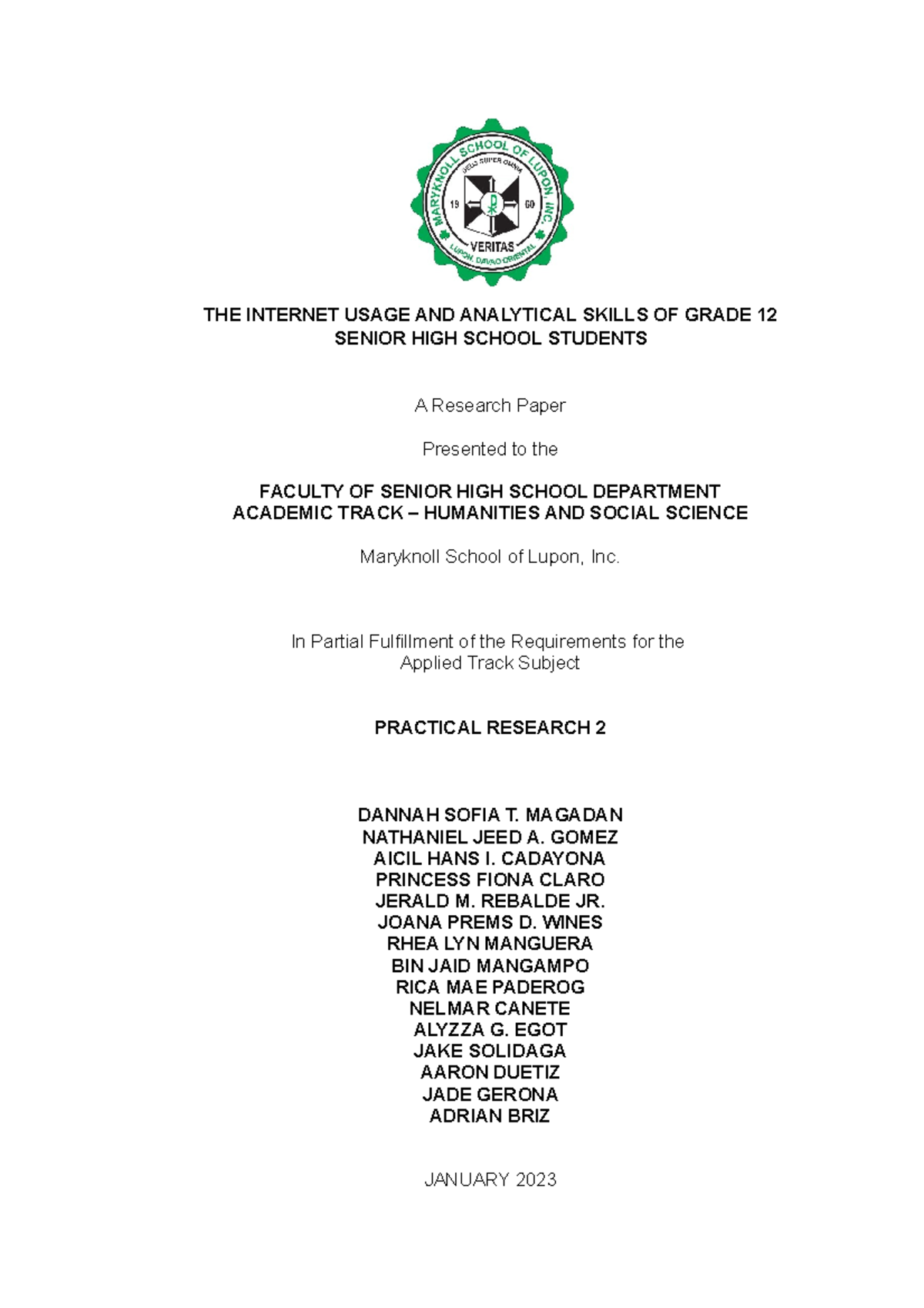 PR2 FULL Final Paper Rebalde - THE INTERNET USAGE AND ANALYTICAL SKILLS ...