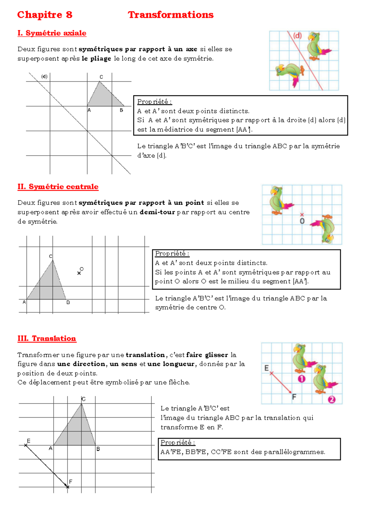 408 - Cours transformations maths - Chapitre 8 Transformations I ...