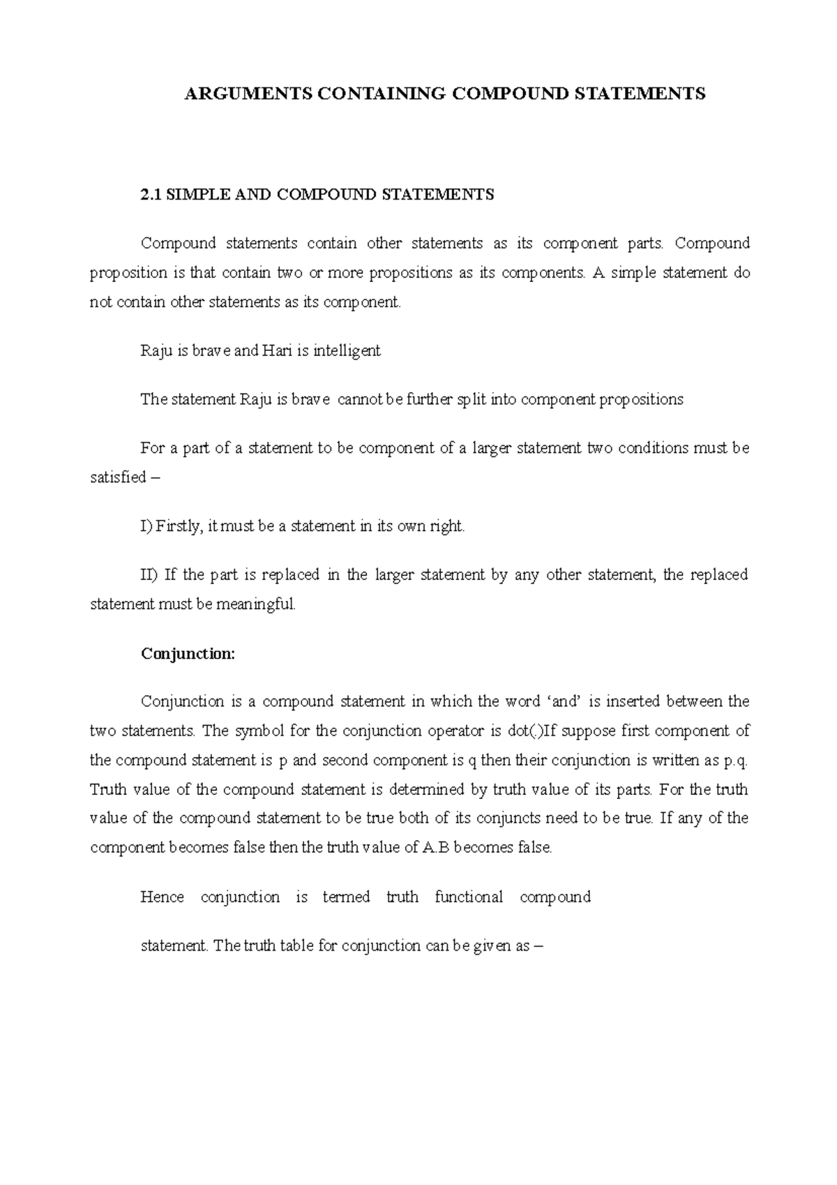 Arguments Containing Compound Statements - Design Philosophy - AMU ...