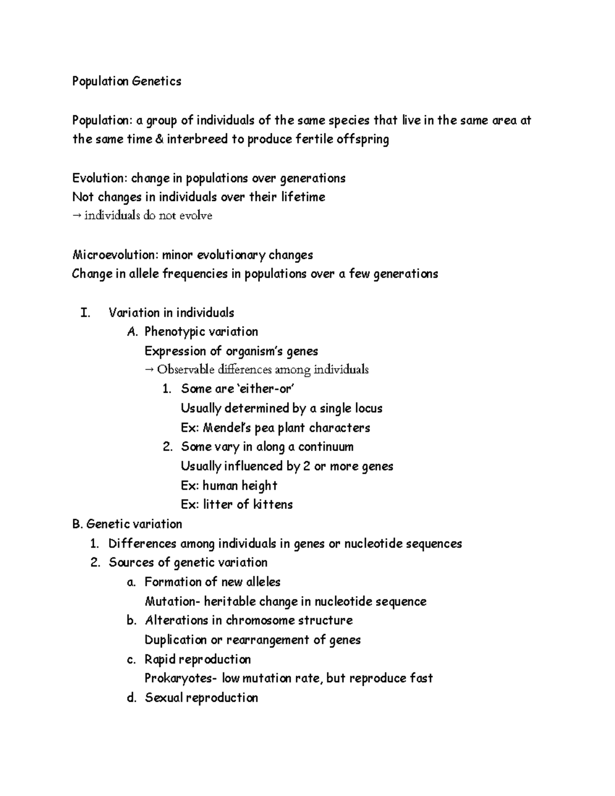 Population Genetics lecture 20 - Population Genetics Population: a ...