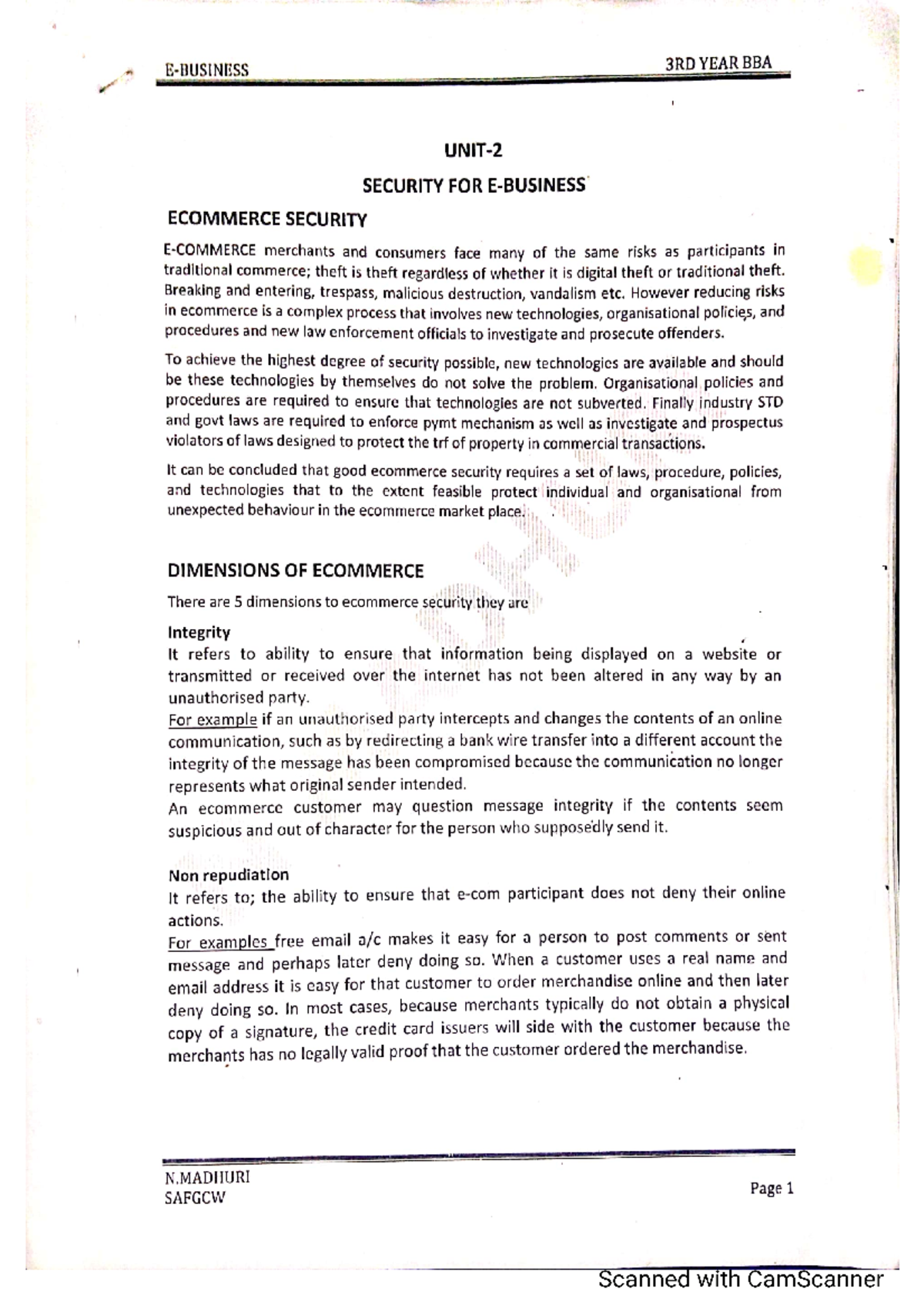 Security for E Business unit 2 - Bcom - Studocu