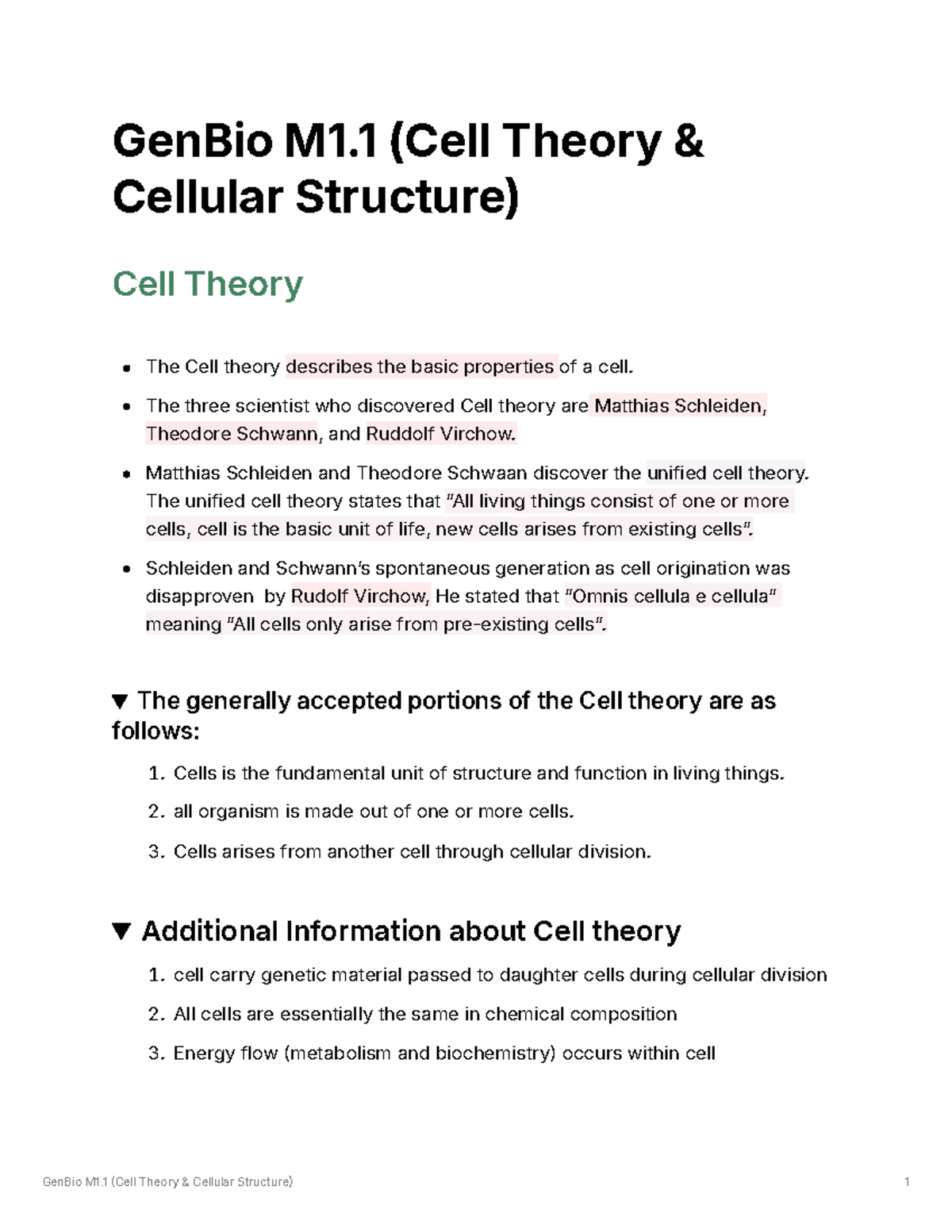 General Biology 1 - GenBio M1 (Cell Theory & Cellular Structure) Cell ...