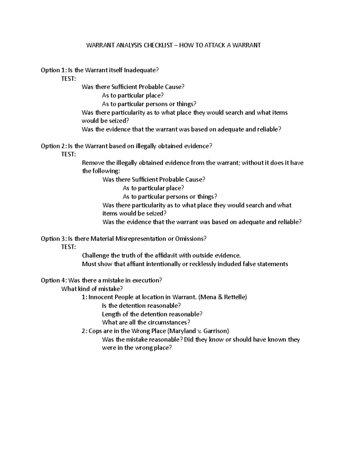 Warrant Attack Checklist - WARRANT ANALYSIS CHECKLIST – HOW TO ATTACK A ...