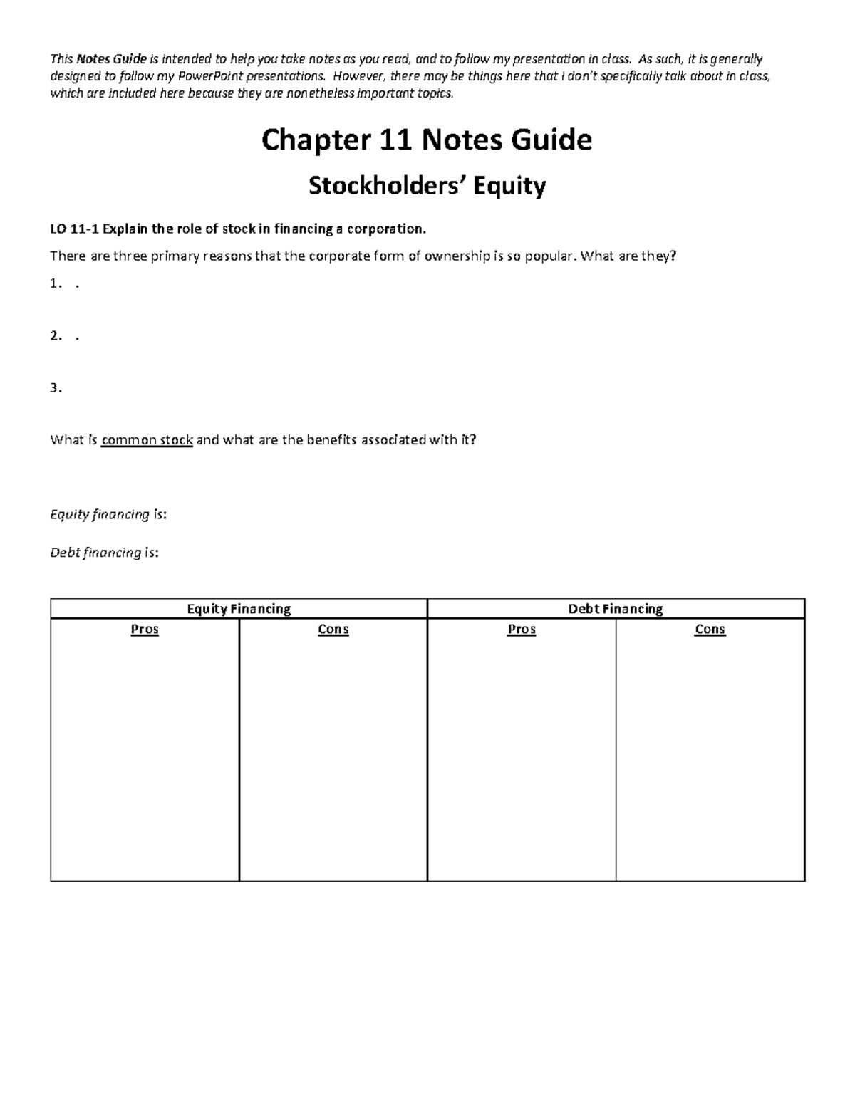 Chapter 11 Notes Guide - This Notes Guide is intended to help you take ...
