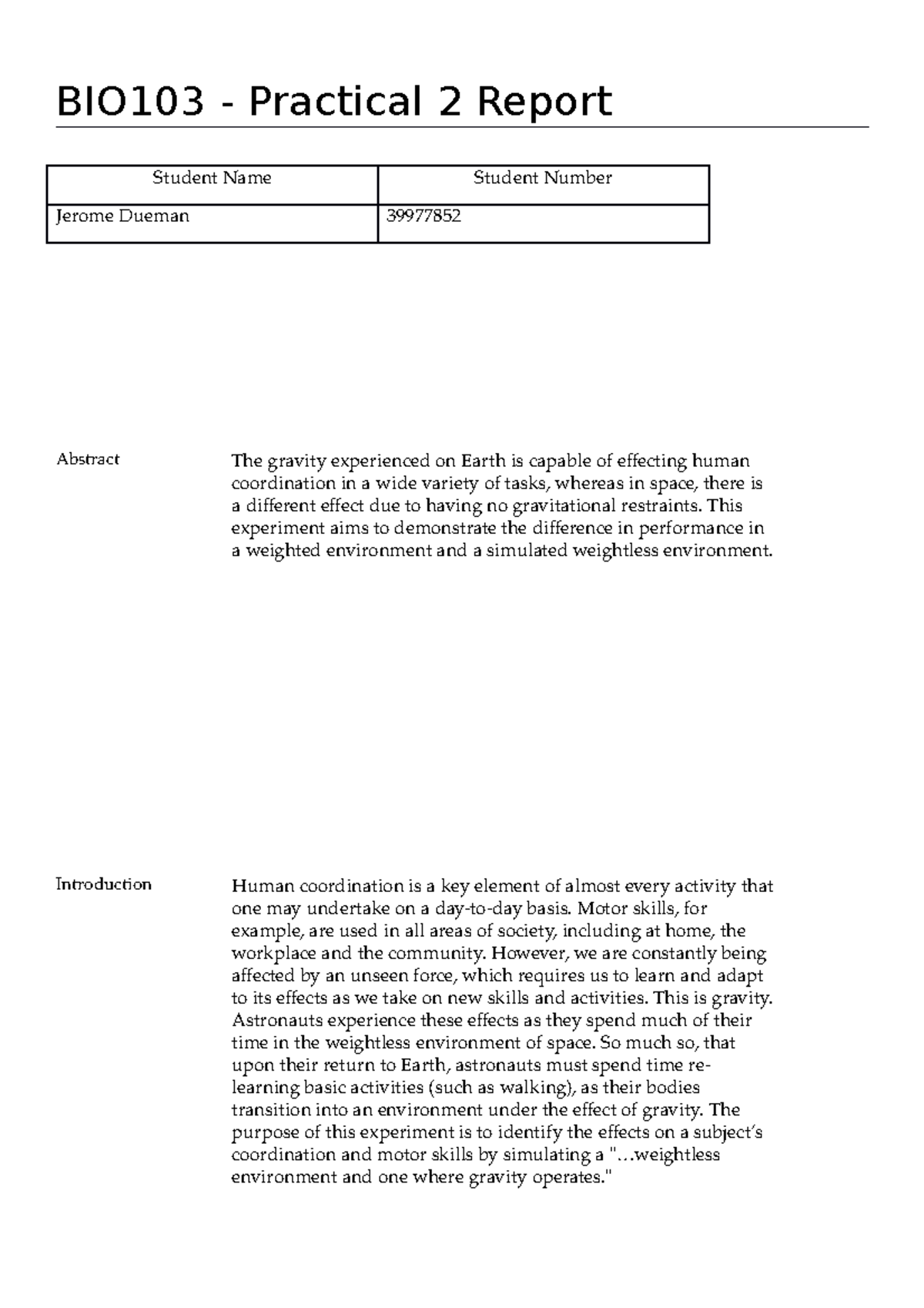 Practical 2 Report - BIO103 - Practical 2 Report Student Name Student ...
