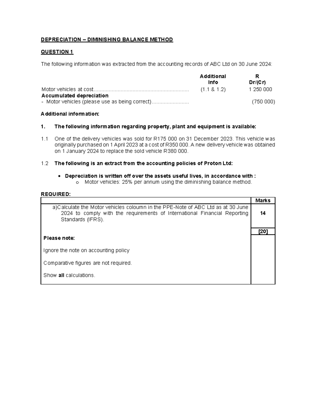 Diminishing Balance Question - DEPRECIATION – DIMINISHING BALANCE ...