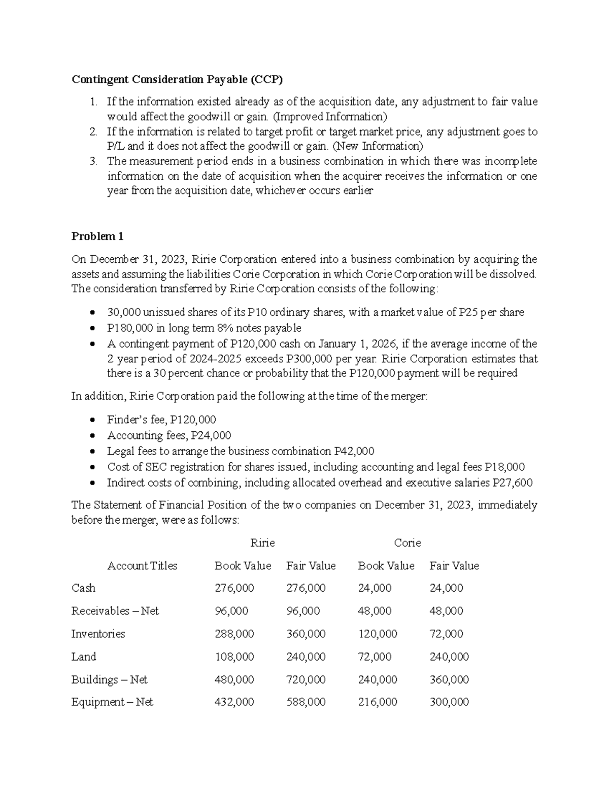 Contingent Consideration Payable - (Improved Information) If the ...