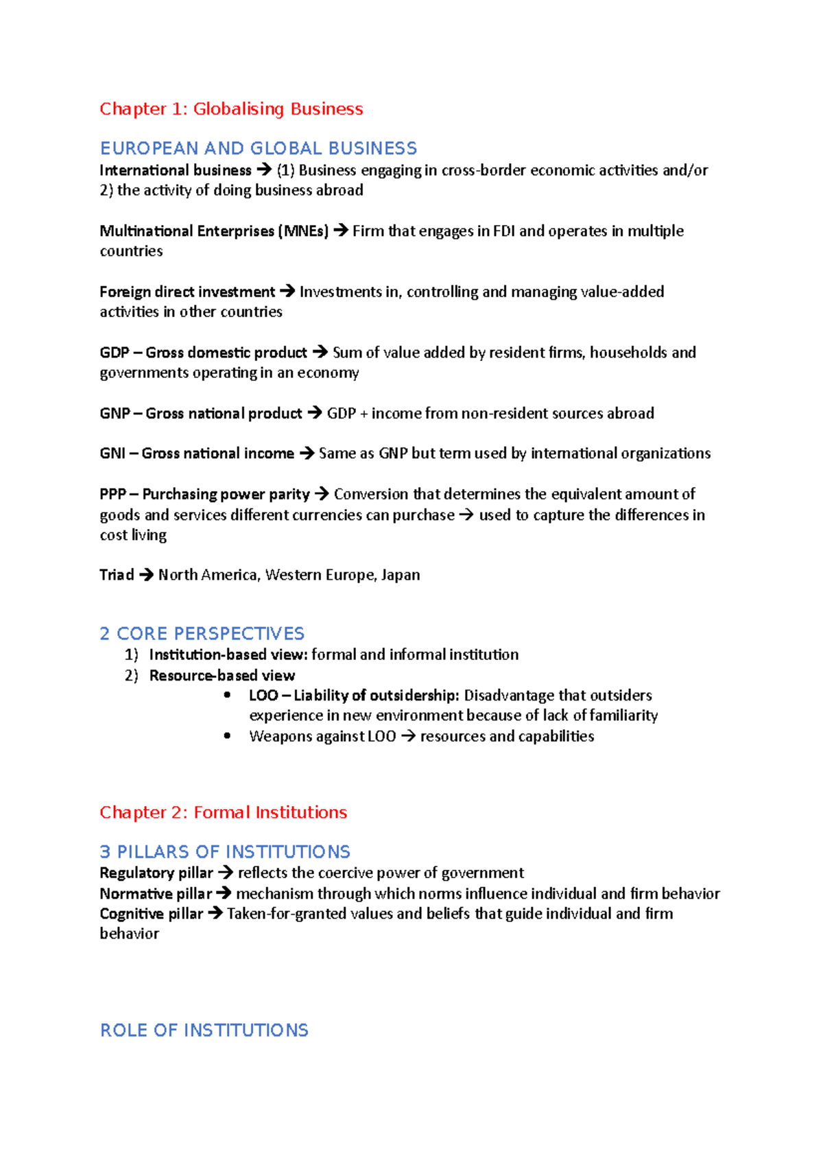 EXAM Summary global business - Chapter 1: Globalising Business EUROPEAN AND GLOBAL BUSINESS ...