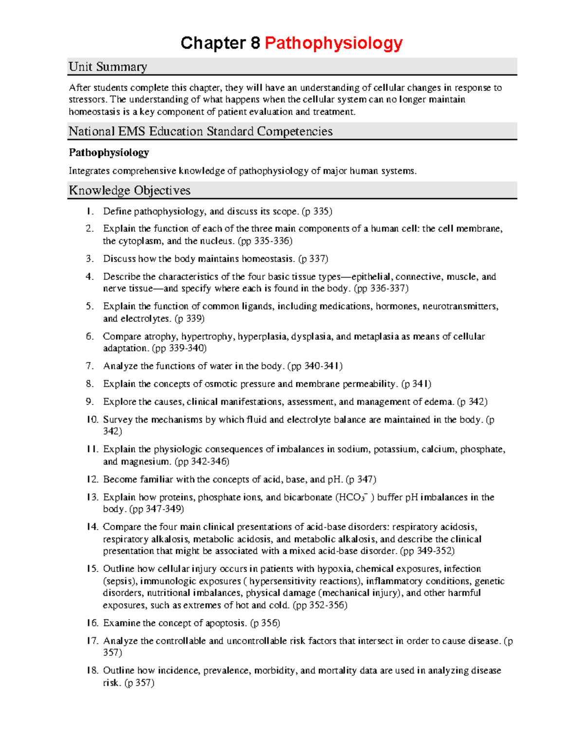 Ch08 Pathophysiology - Emergency-Care - Chapter 8 Pathophysiology Unit ...