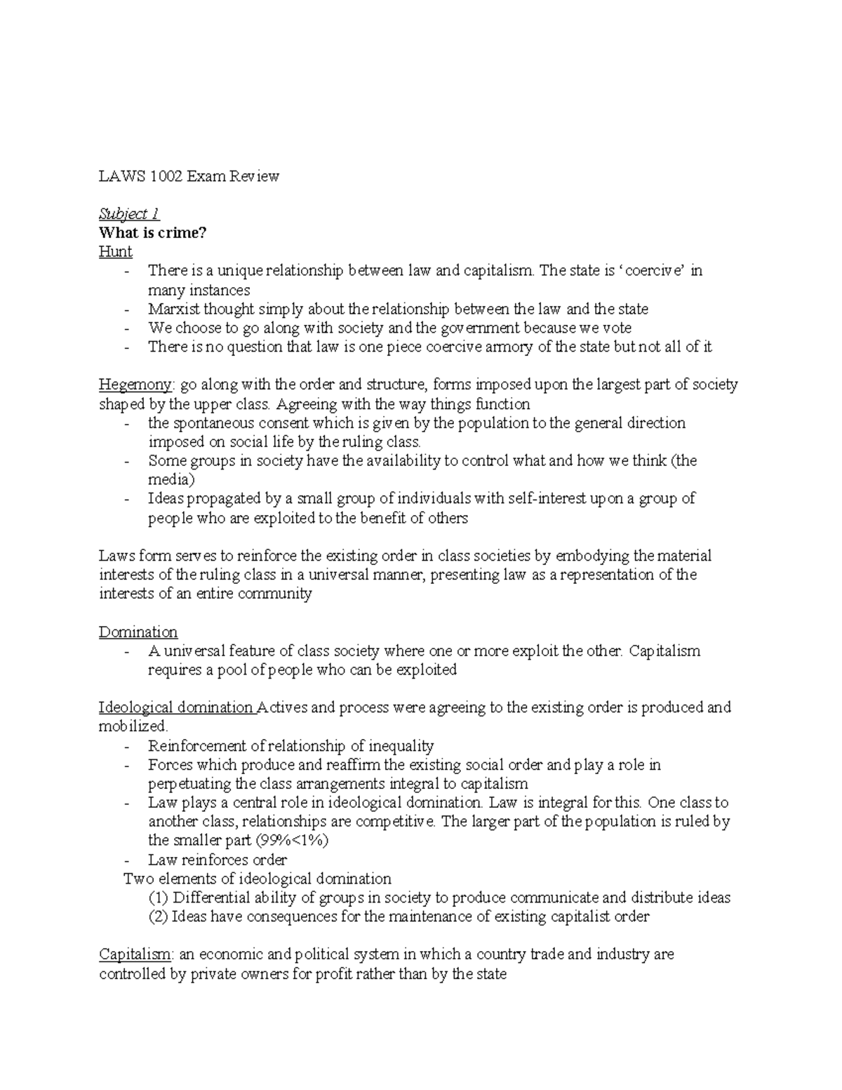 LAWS 1002 Exam Review - LAWS 1002 Exam Review Subject 1 What is crime ...