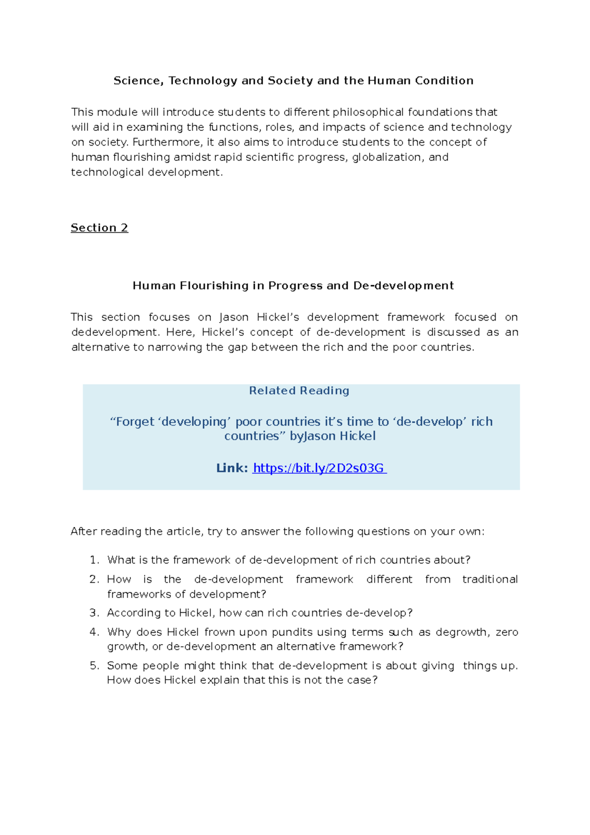 Sections 2 and 3- Science, Technology and Society and the Human ...