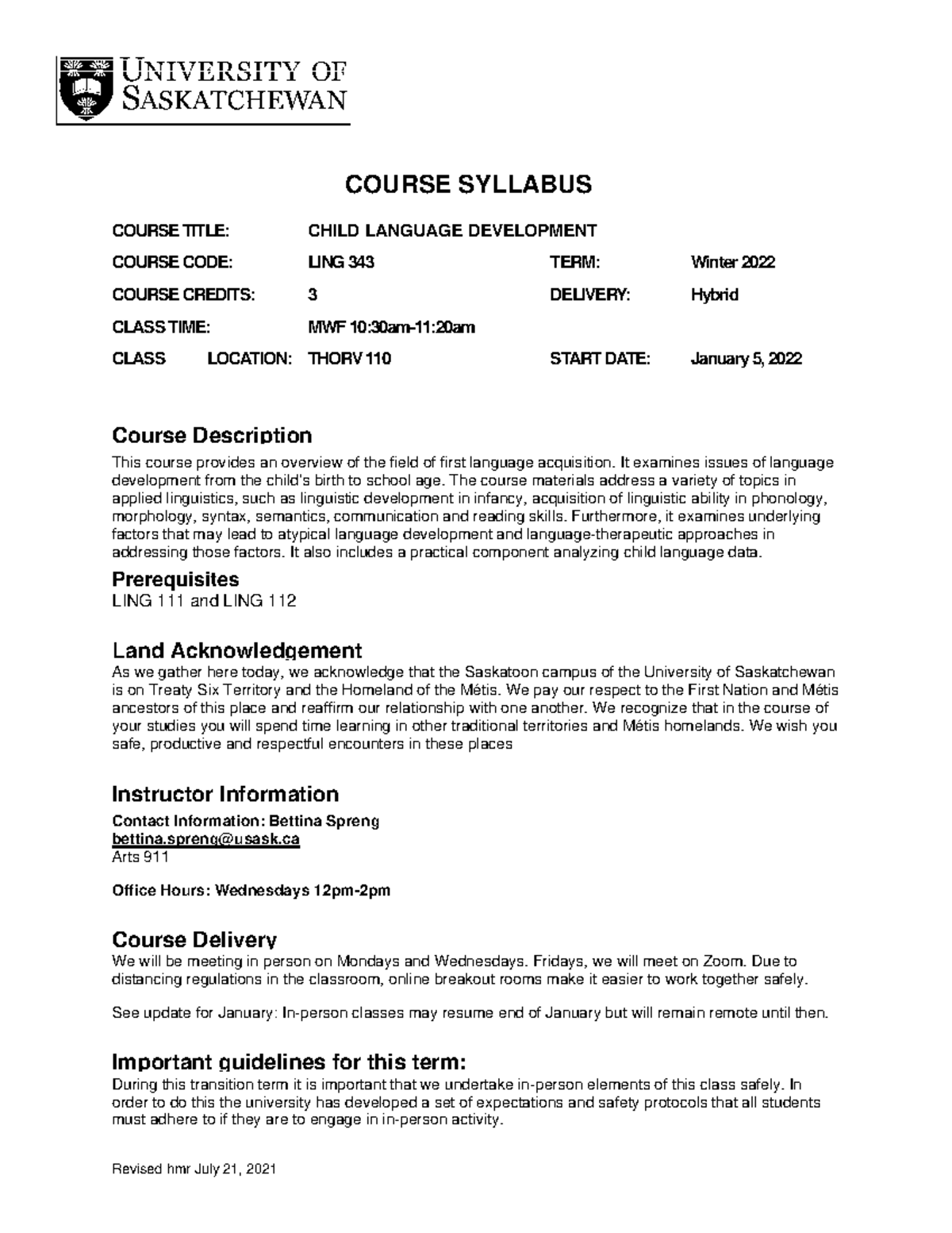 Syllabus for child language development - Revised hmr July 21, 2021 ...