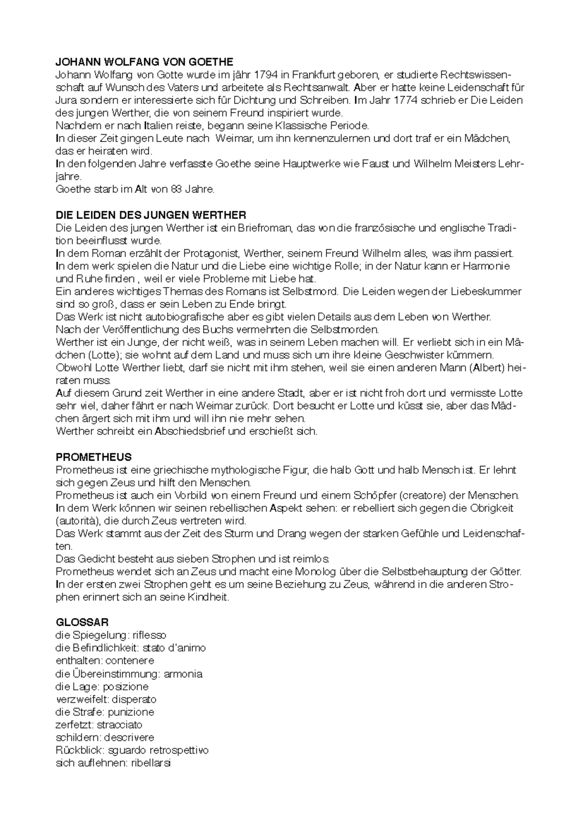 Johann Wolfgang von Goethe - JOHANN WOLFANG VON GOETHE Johann Wolfang ...