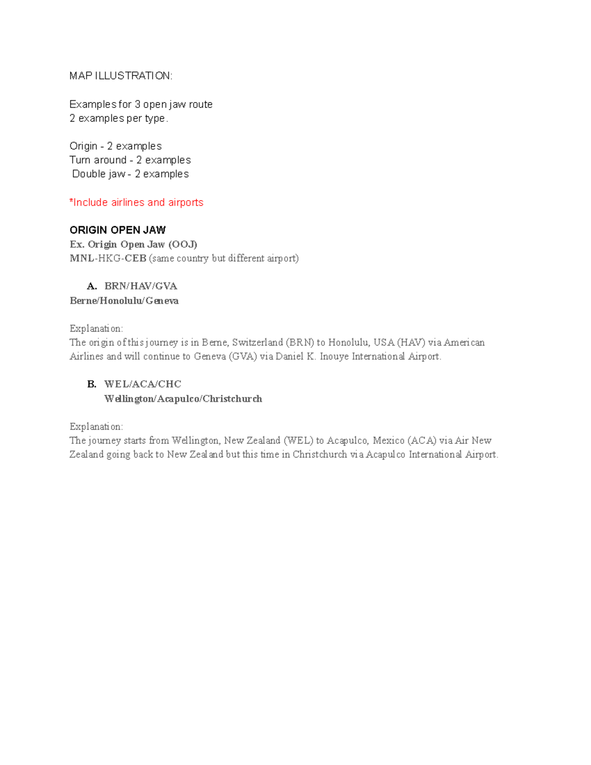Types of Journey - MAP ILLUSTRATION: Examples for 3 open jaw route 2 ...