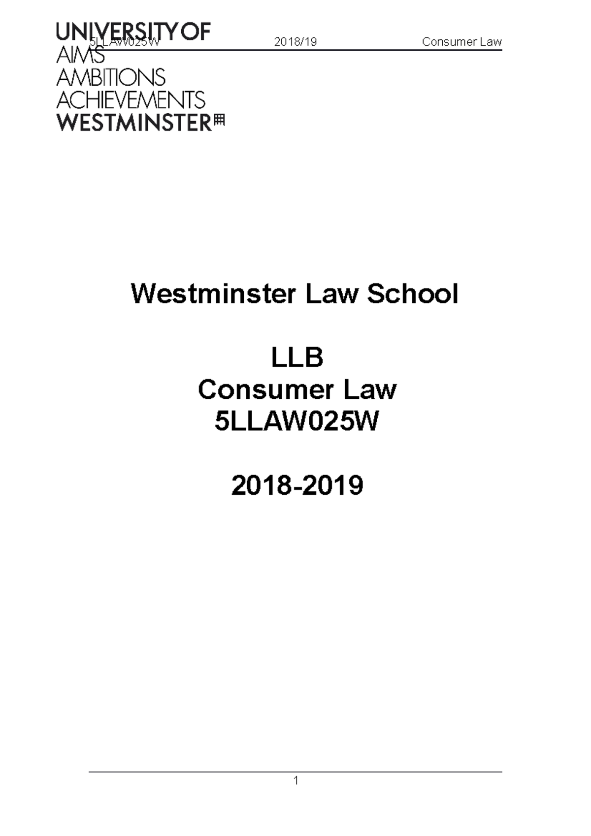 Consumer Law 2018-19 Handbook Final Version - Westminster Law School ...