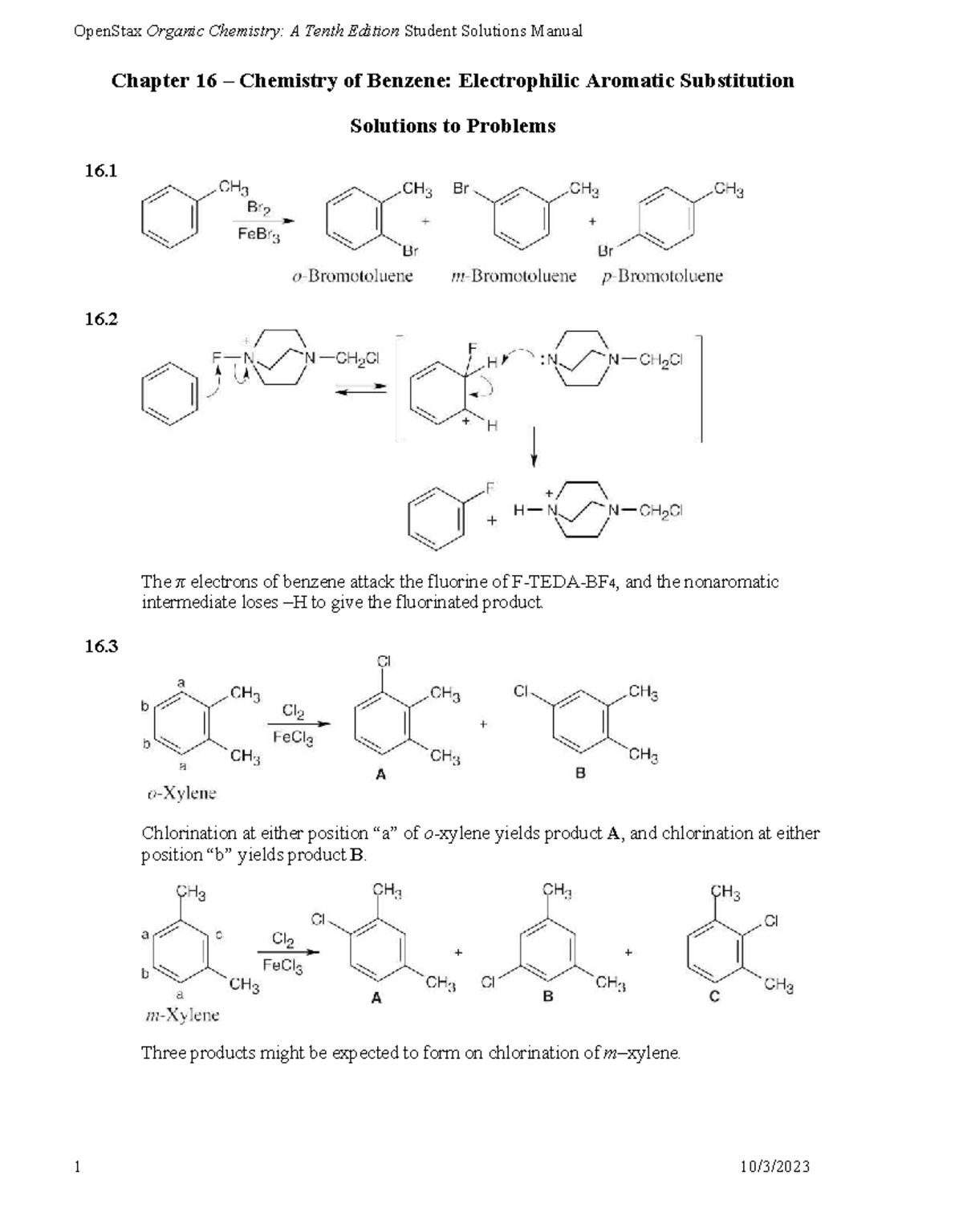 Organic Chemistry 10e-SSM-Ch16 - Chapter 16 – Chemistry of Benzene: Electrophilic Aromatic - Studocu