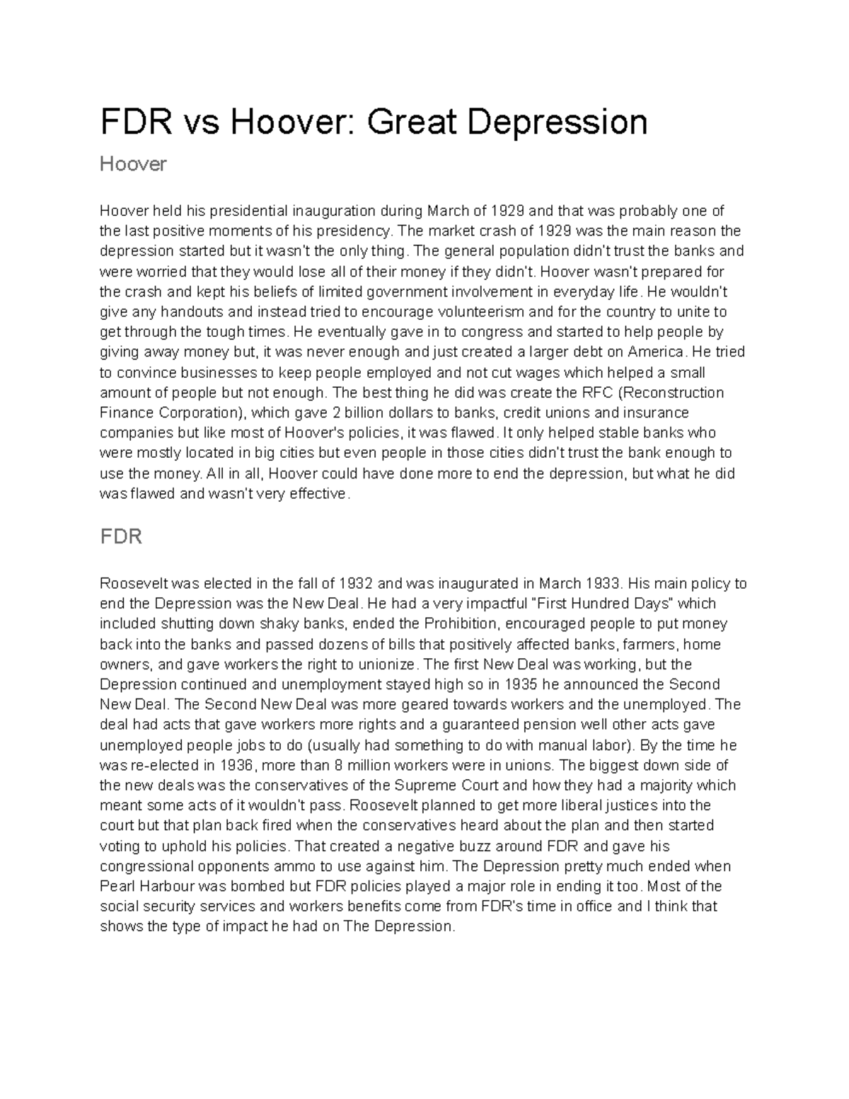 FDR vs Hoover Great Depression - FDR vs Hoover: Great Depression Hoover ...