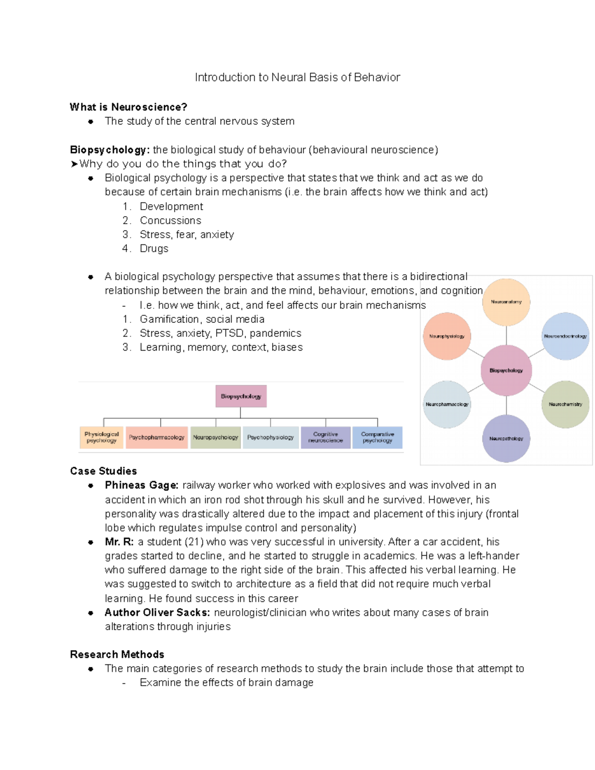Lecture 1 Notes - Dr. Mandy Wintink - Introduction to Neural Basis of ...