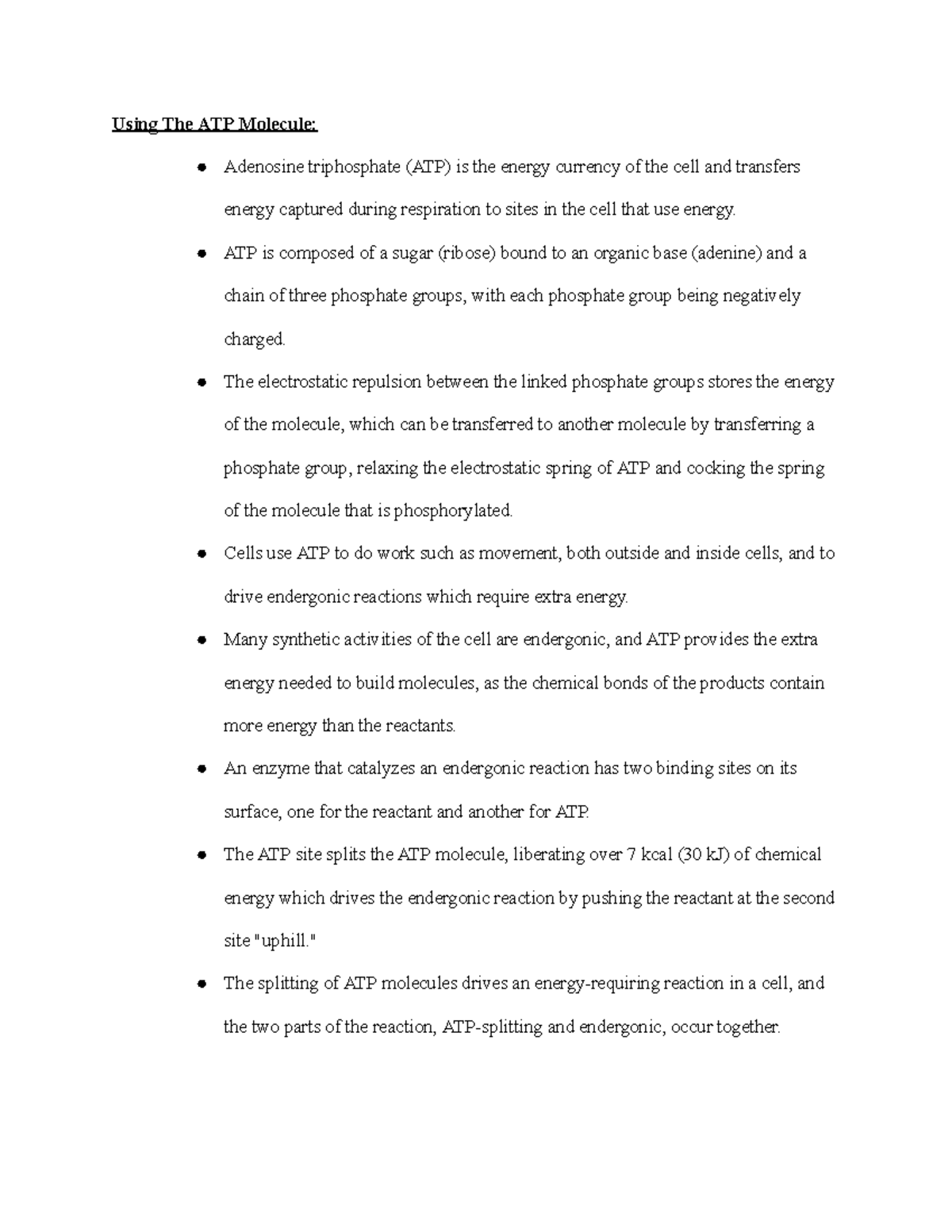Bio ATP Molecule Revisited Notes - Using The ATP Molecule: Adenosine ...