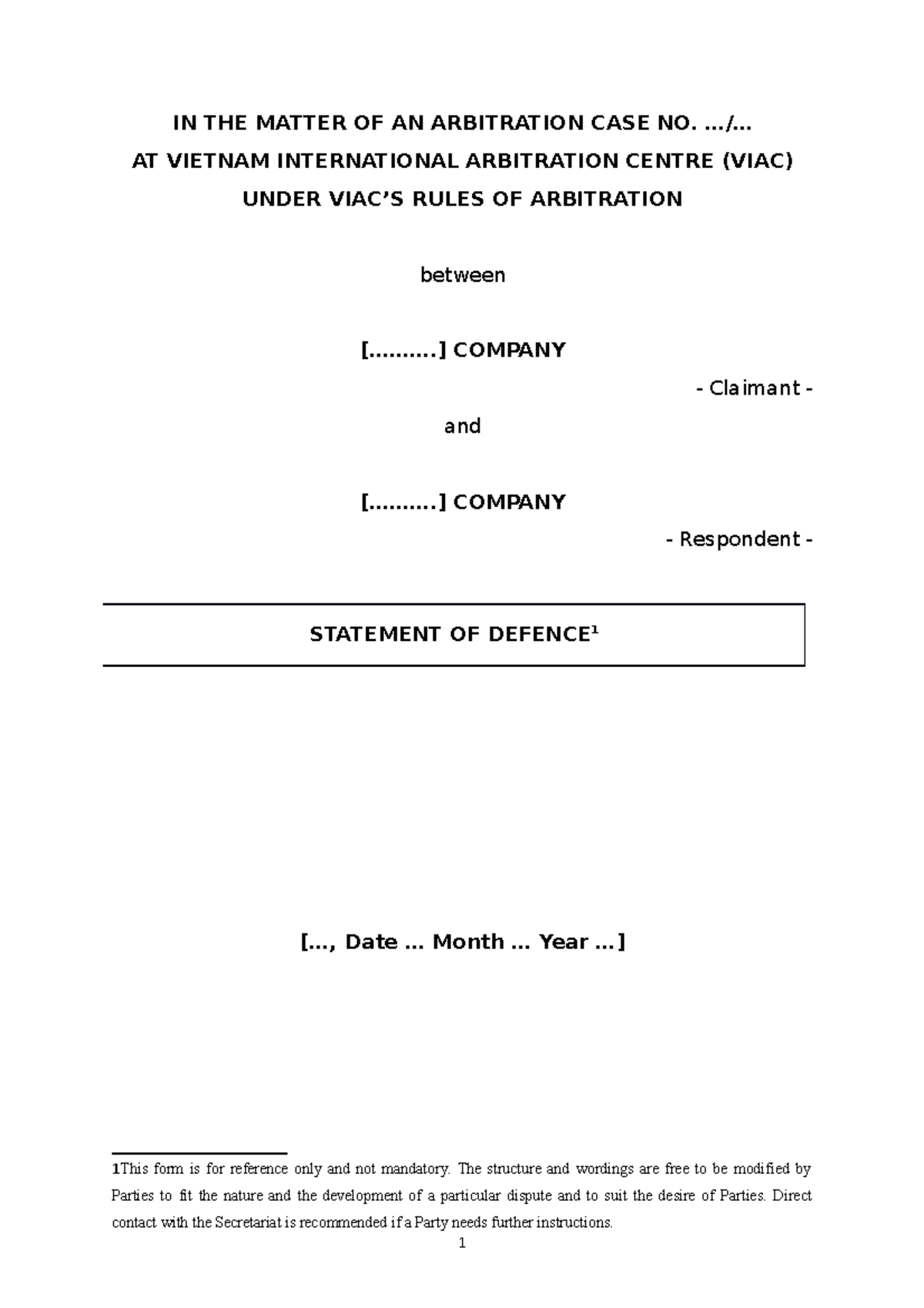 VIAC Statement of Defence - IN THE MATTER OF AN ARBITRATION CASE NO ...