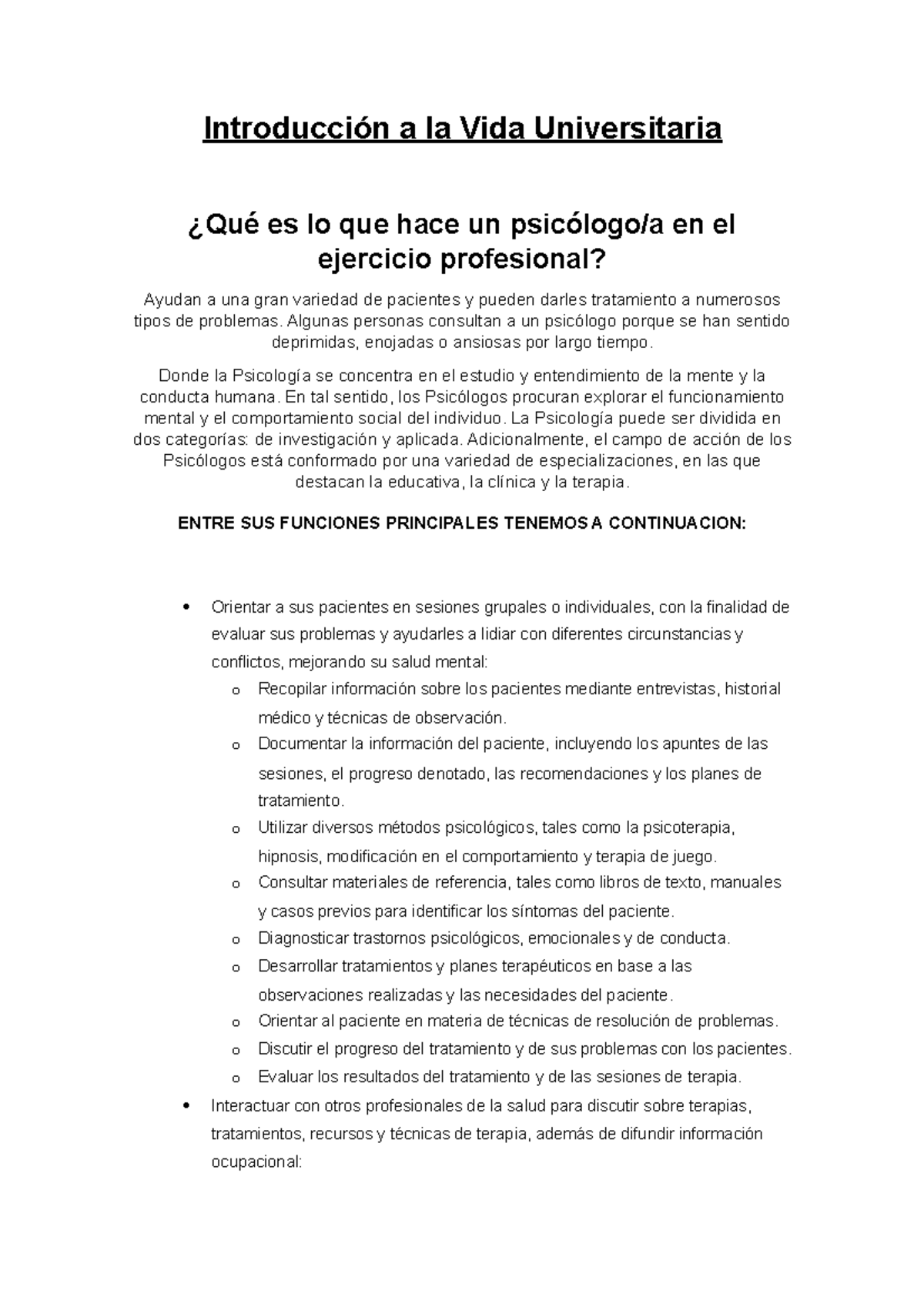 Introducción a la Vida Universitaria - Introducción a la Vida Universitaria ¿Qué es lo que hace ...