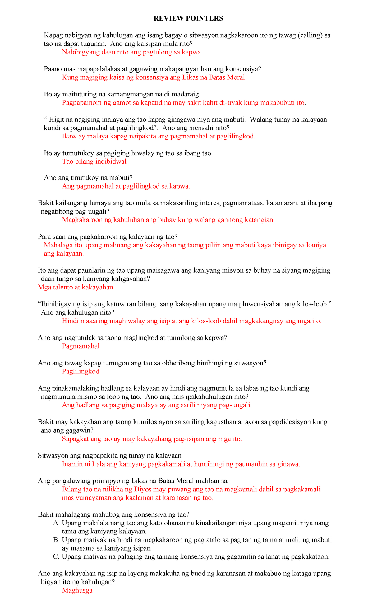 Review Pointer for Reviewing - REVIEW POINTERS Kapag nabigyan ng kahulugan ang isang bagay o ...