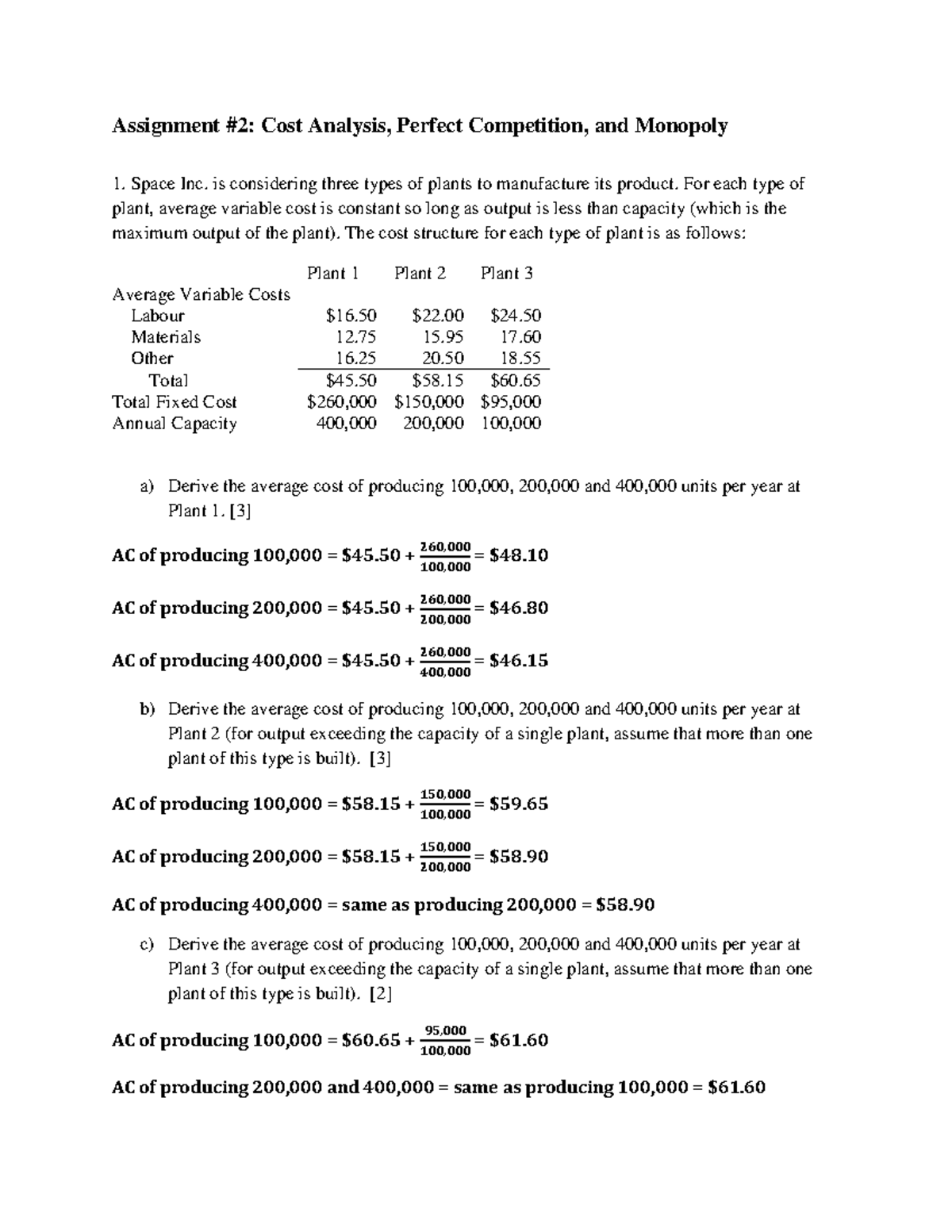 Assignment #2: Cost Analysis, Perfect Competition & Monopoly (A2 F16 ...